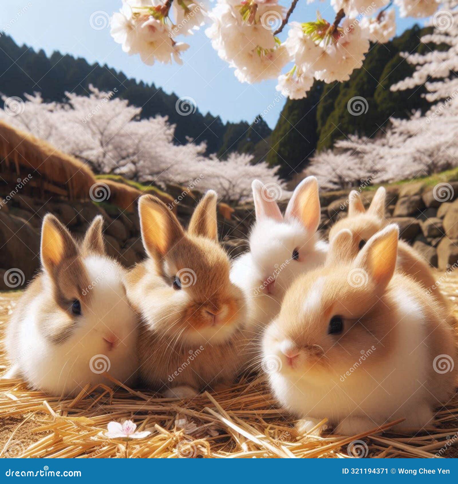 Cute Rabbits with Cherry Blossoms Stock Image - Image of outdoors, cute ...