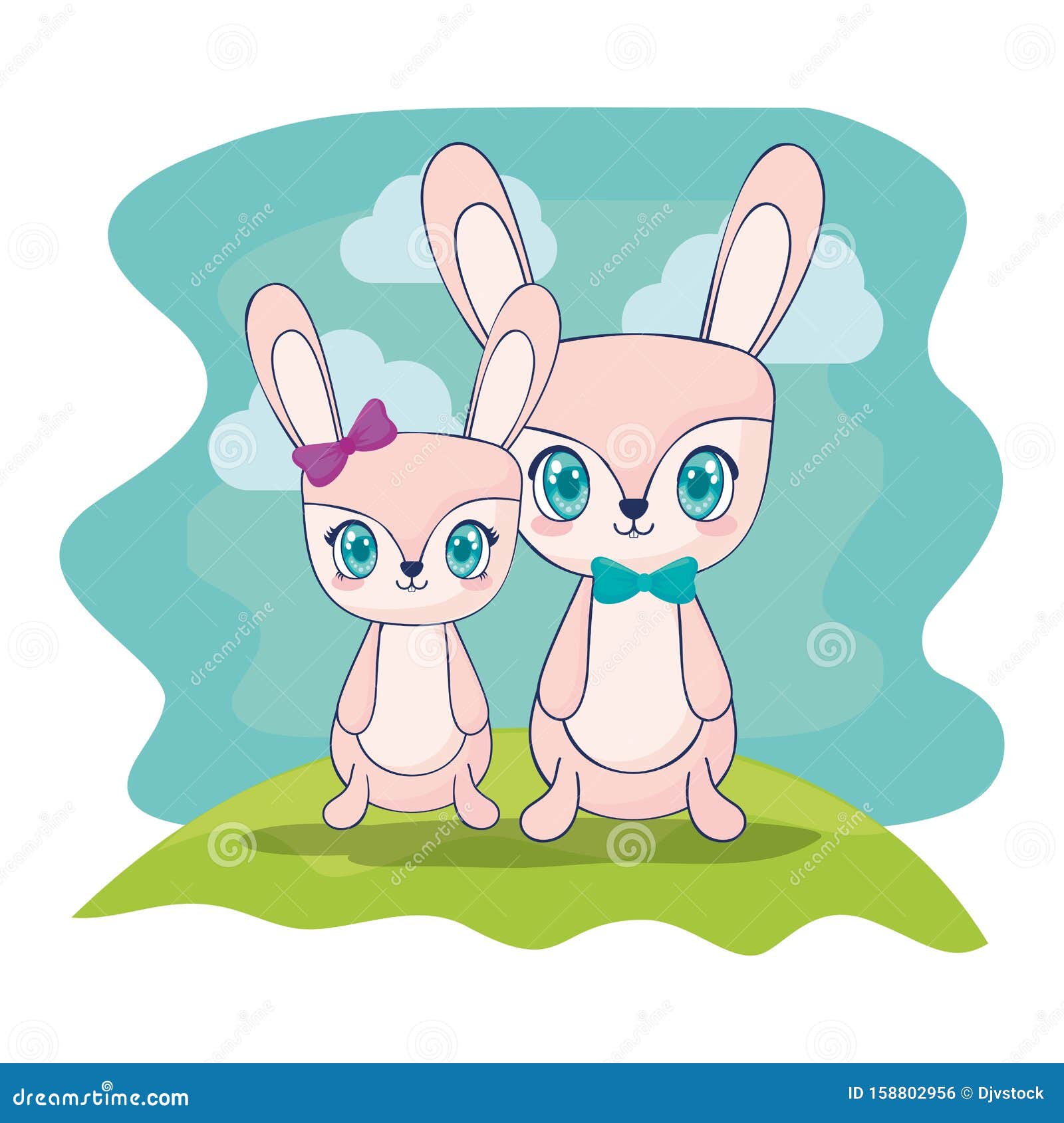 Cute Rabbits Couple Characters Vector Illustration Stock Illustration ...