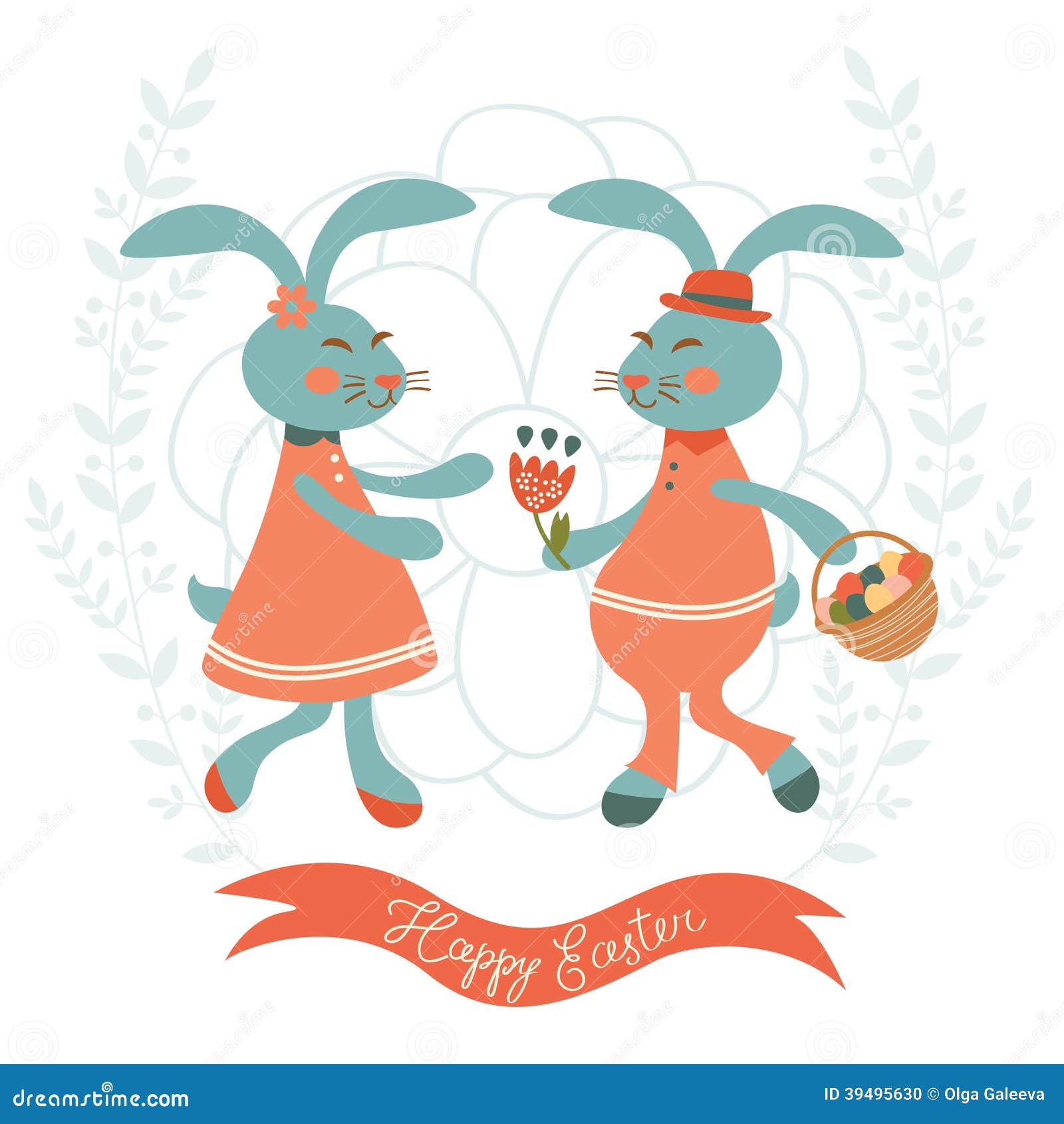 Cute rabbits couple stock vector. Illustration of lettering - 39495630