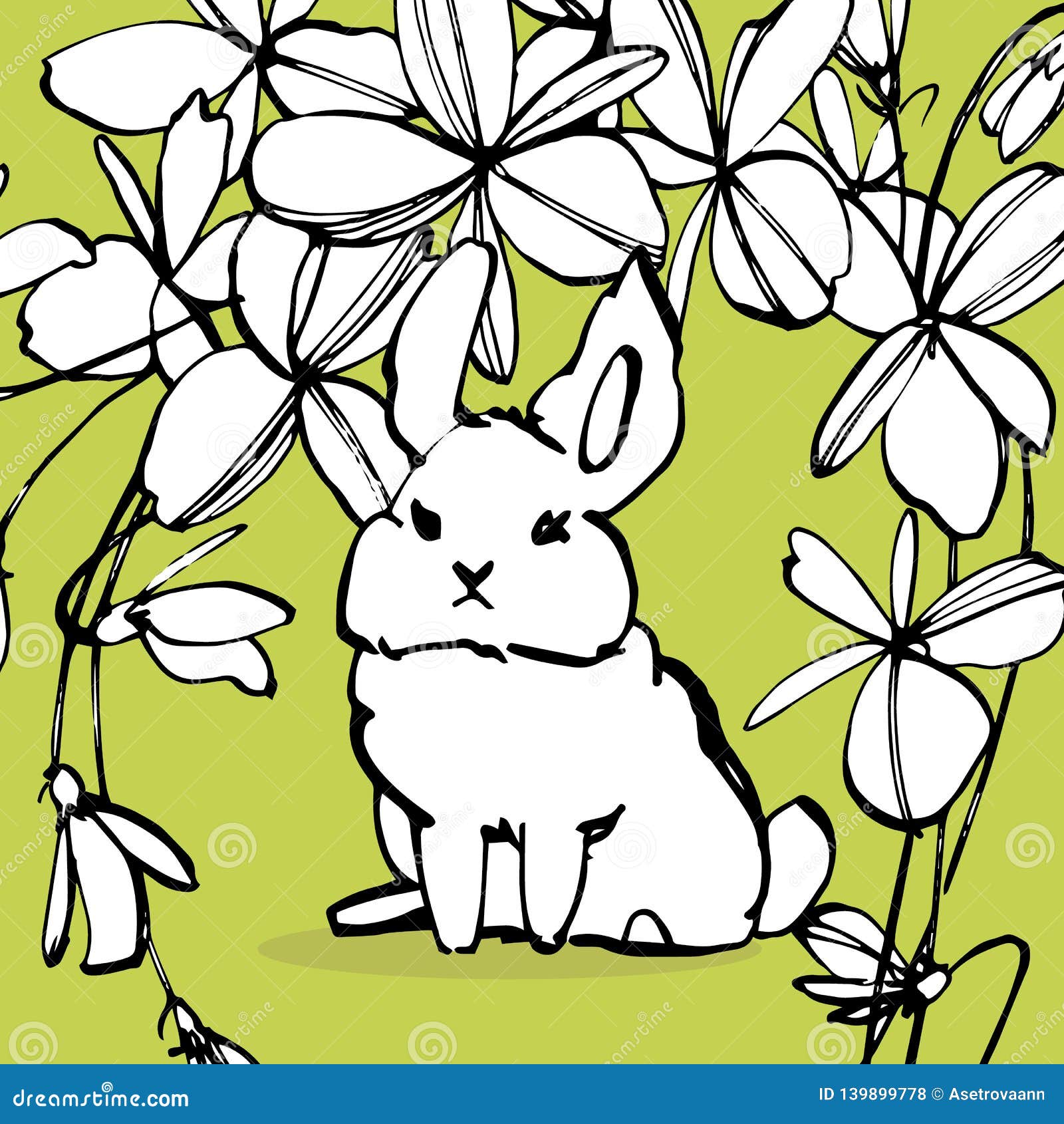 Cute Rabbits with Easter Flowers Hand Draw Illustration. Draw ...