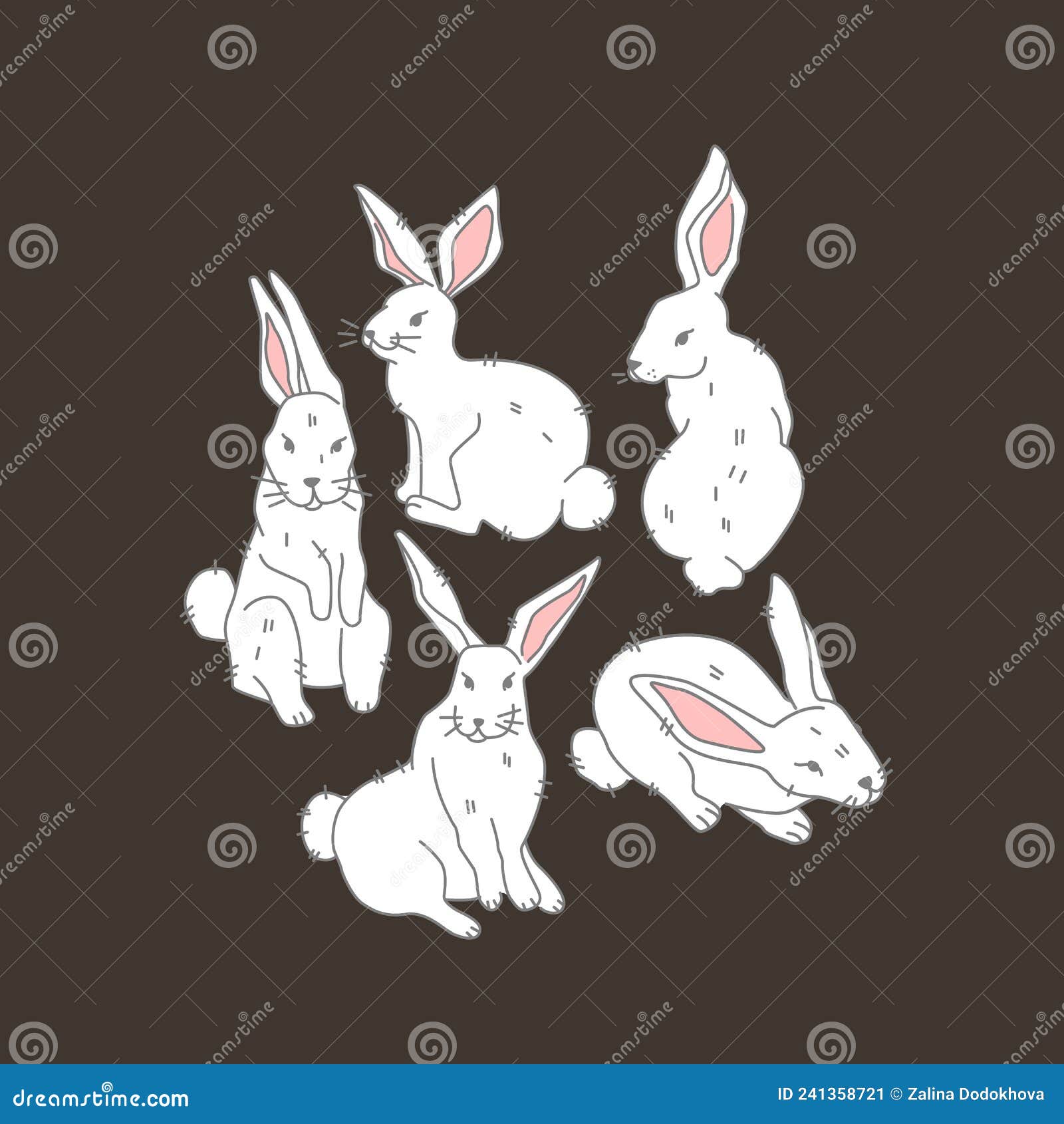 Cute Rabbits, Graphic Elements, Rabbits in Doodle Style. Vector ...