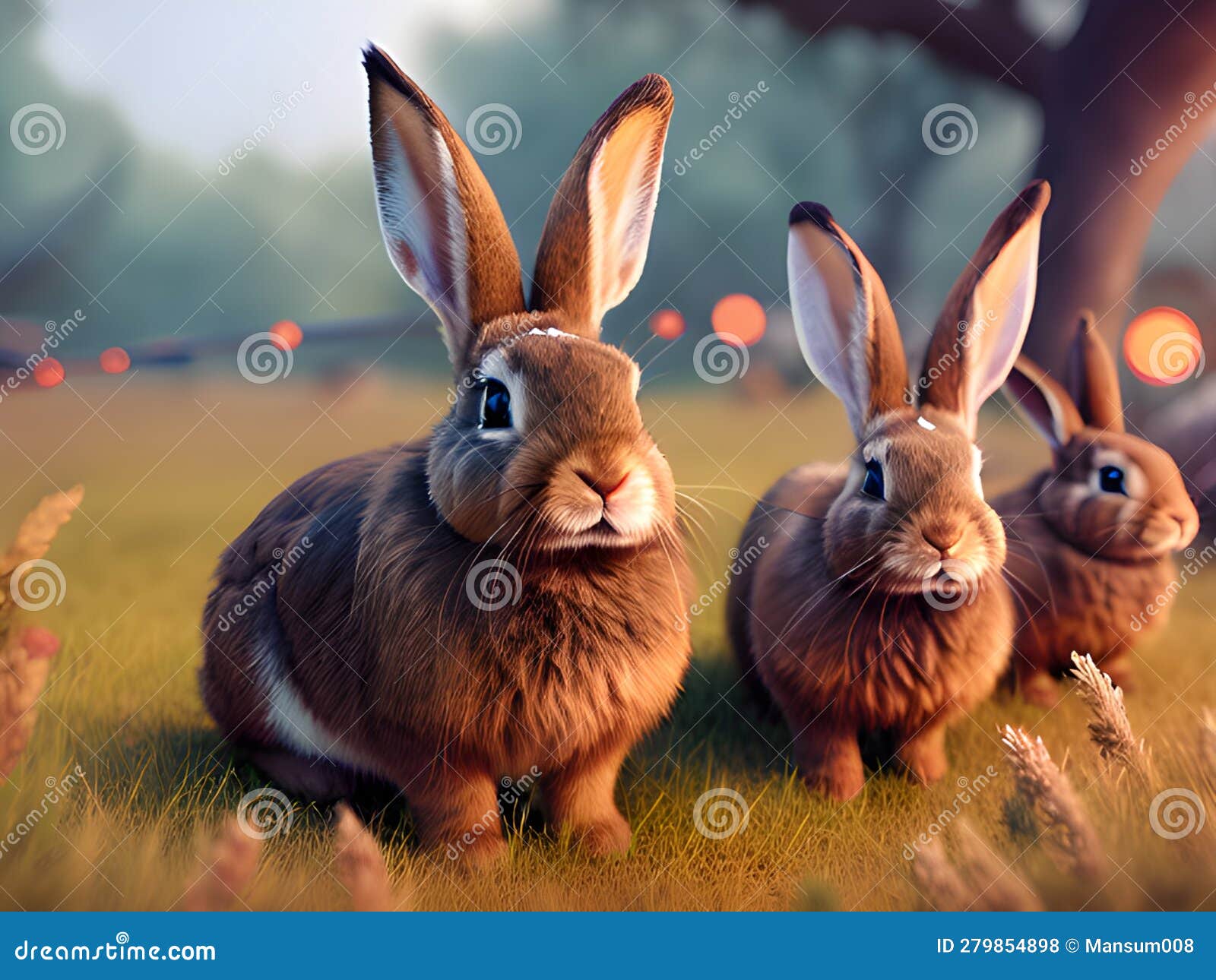 Cute Rabbits on Grass Field, Ai Generated Stock Illustration ...