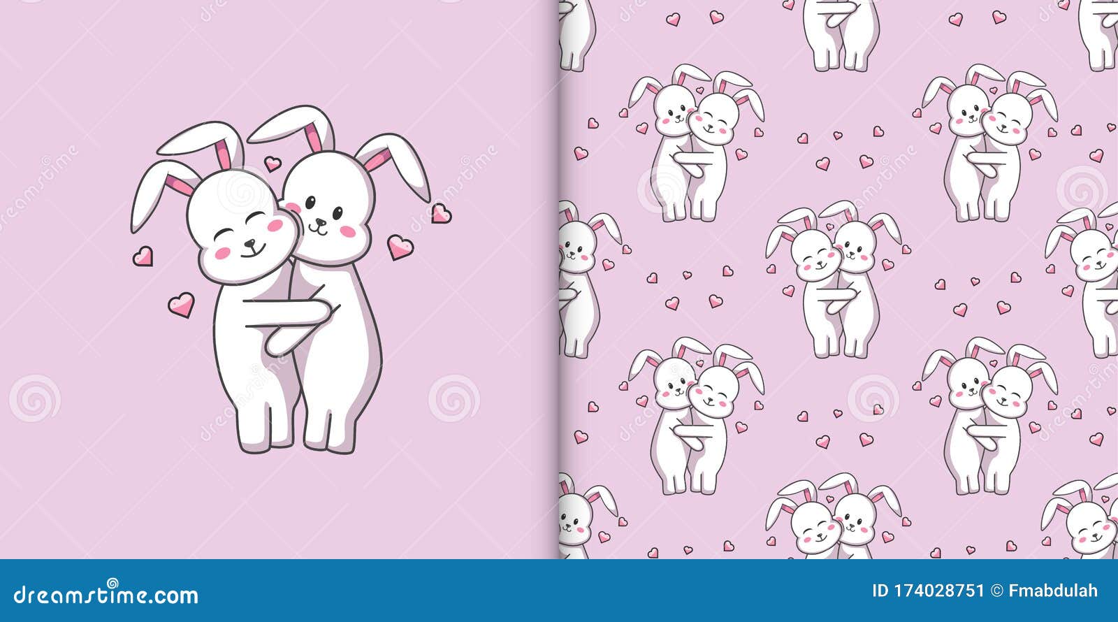 Cute Rabbits Hug Each Other Animal Seamless Pattern Stock Illustration ...