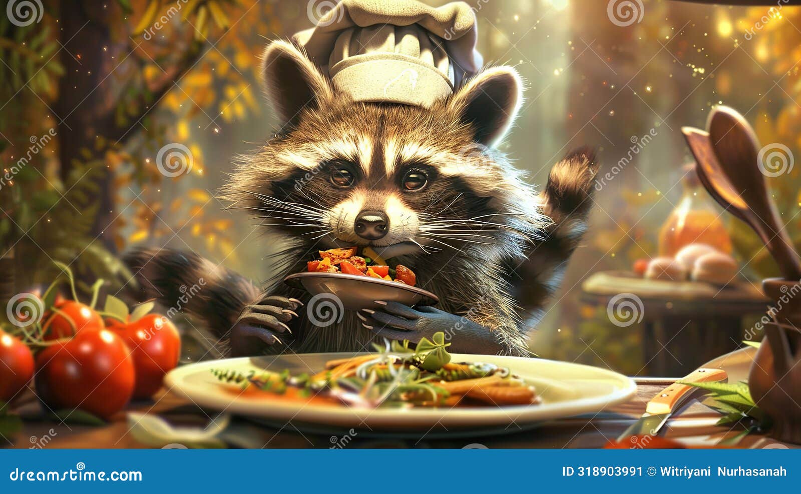 Cute Raccoon Chef Serving Food . Generative Ai Stock Illustration ...