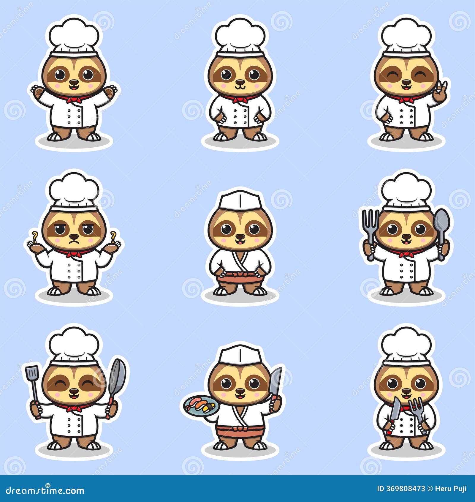 Chef Sloth Cartoon Vector Holding Spoon And Fork. | CartoonDealer.com ...