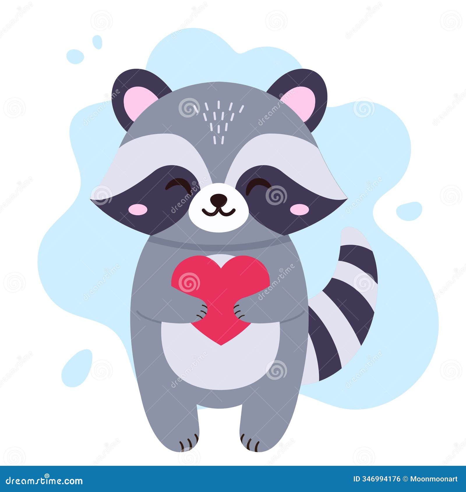 Cute Raccoon and Heart. Vector Simple Flat Illustration Stock ...