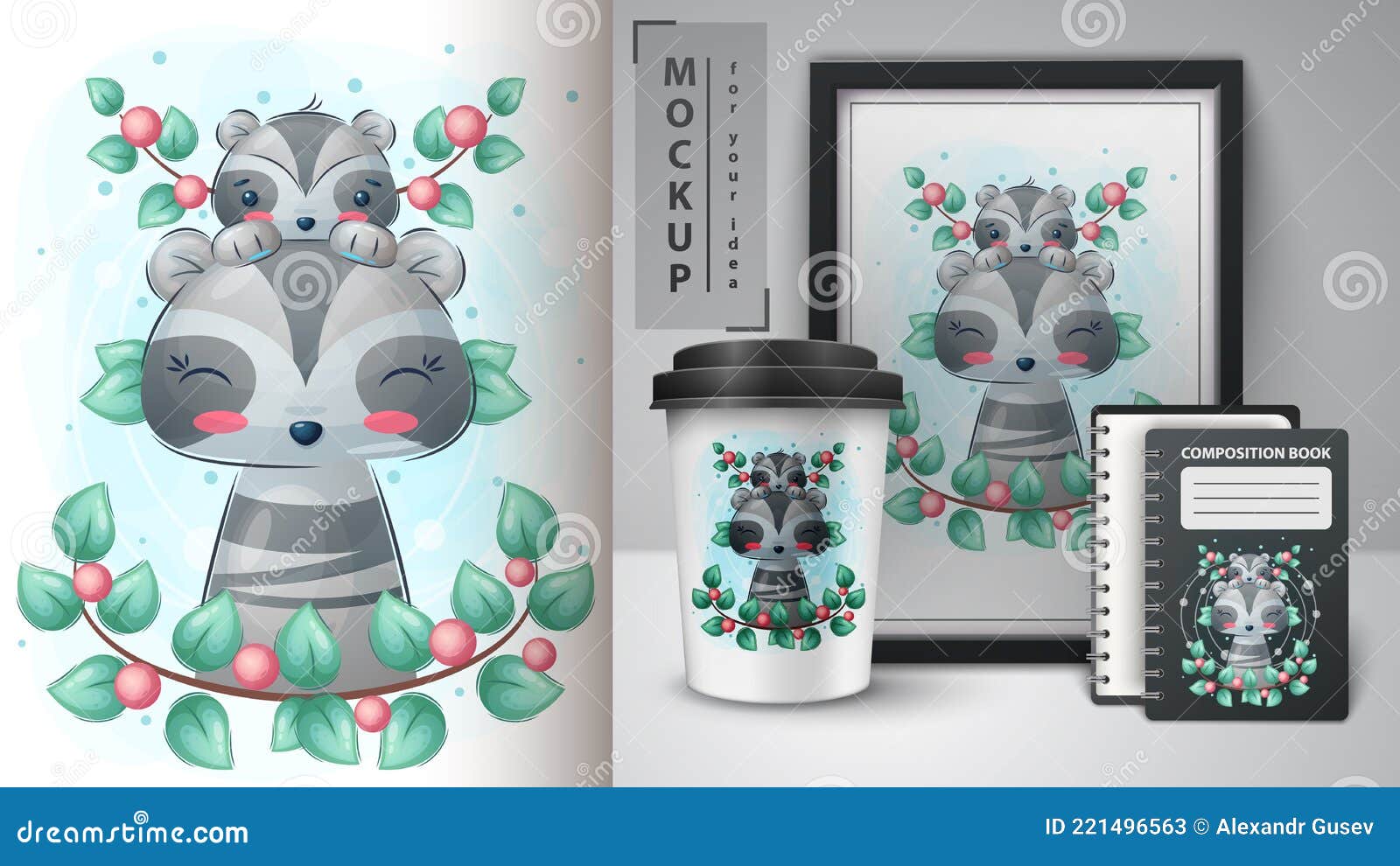 Cute Raccoon Poster and Merchandising. Stock Vector - Illustration of ...