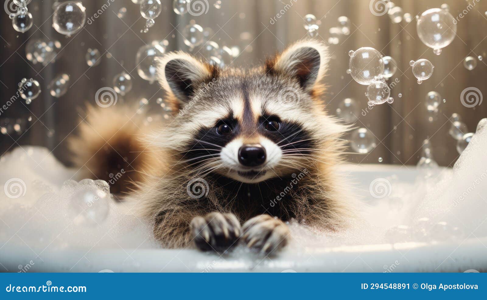 Cute Raccoon Takes a Bath of Foam Stock Illustration - Illustration of ...