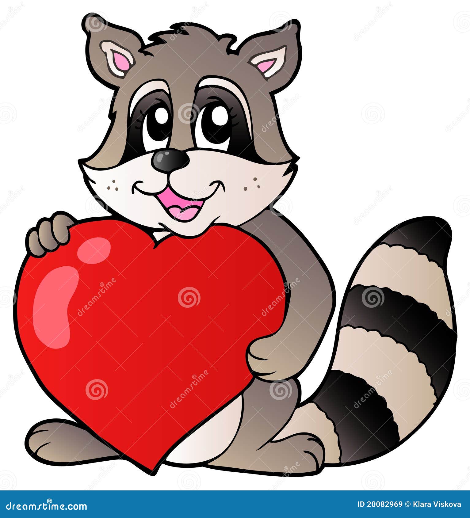 Cute racoon holding heart stock vector. Illustration of happiness ...