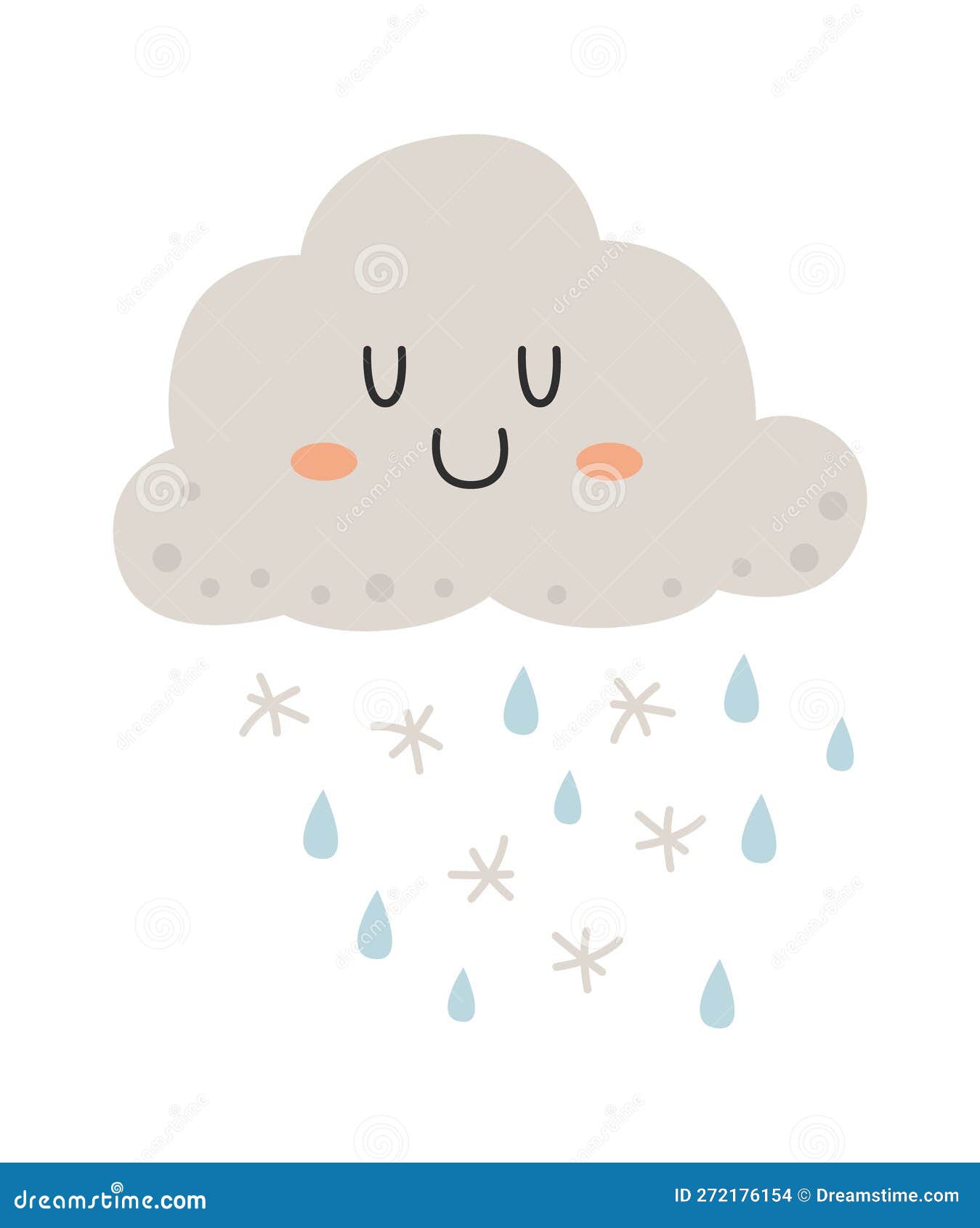 Cute Rain Character Cloud with Raindrop Stock Vector - Illustration of ...