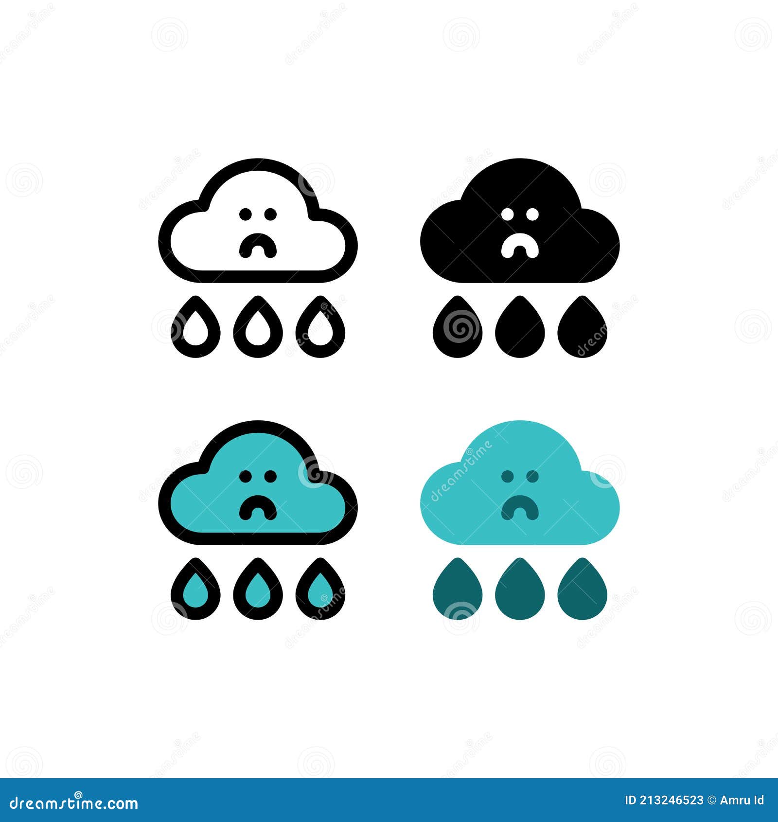 Cute Rain Rainfall Cloud Weather Outline Icon, Logo, and Illustration ...