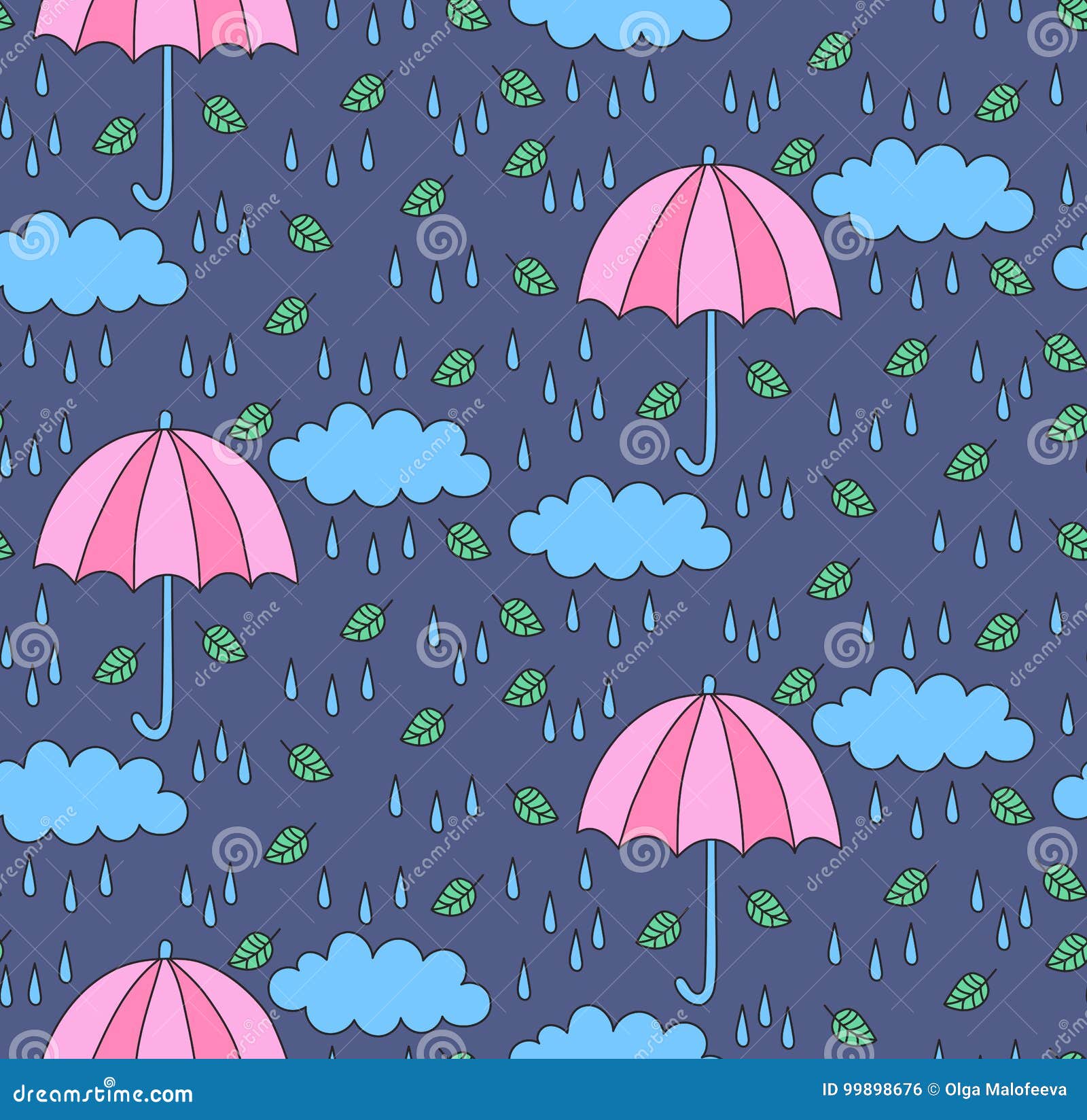 Cute Rain Seamless Vector Pattern Stock Vector - Illustration of ...
