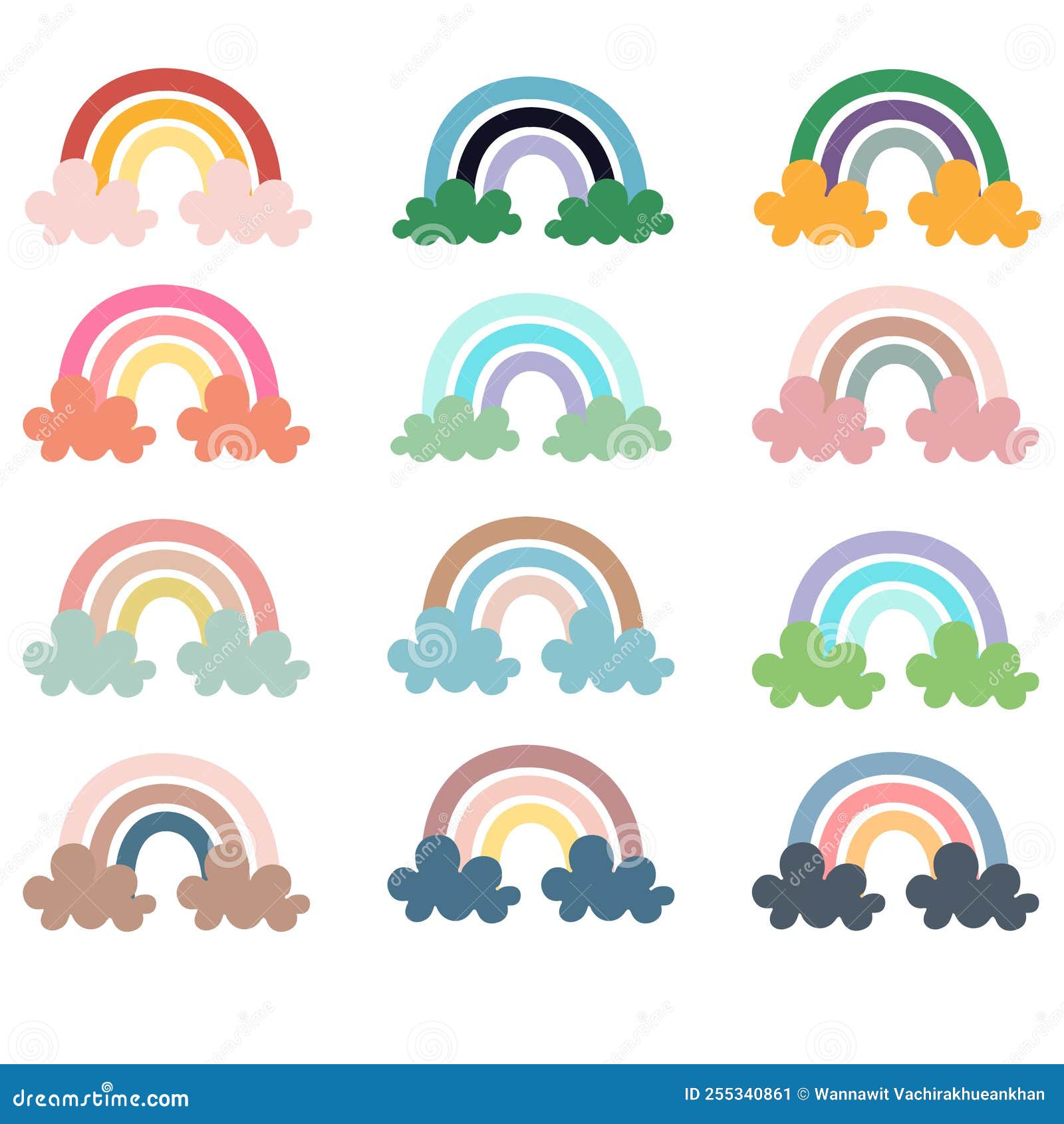 Cute Rainbow Cloud Vector Collection Stock Vector - Illustration of ...
