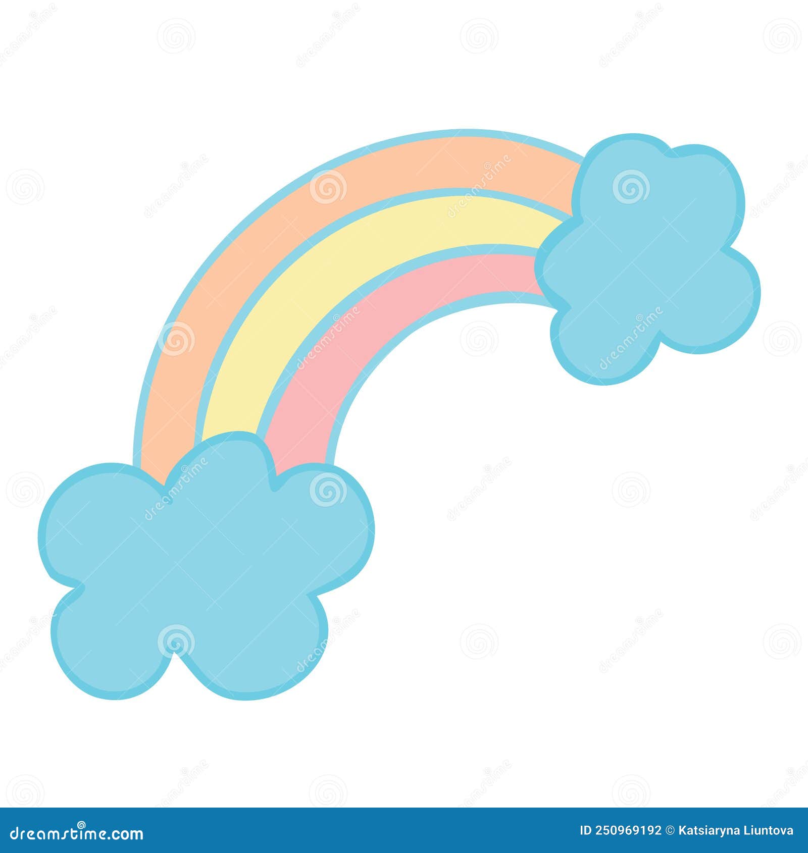 Cute Rainbow with Clouds in Doodle Style. Vector Illustration Stock ...