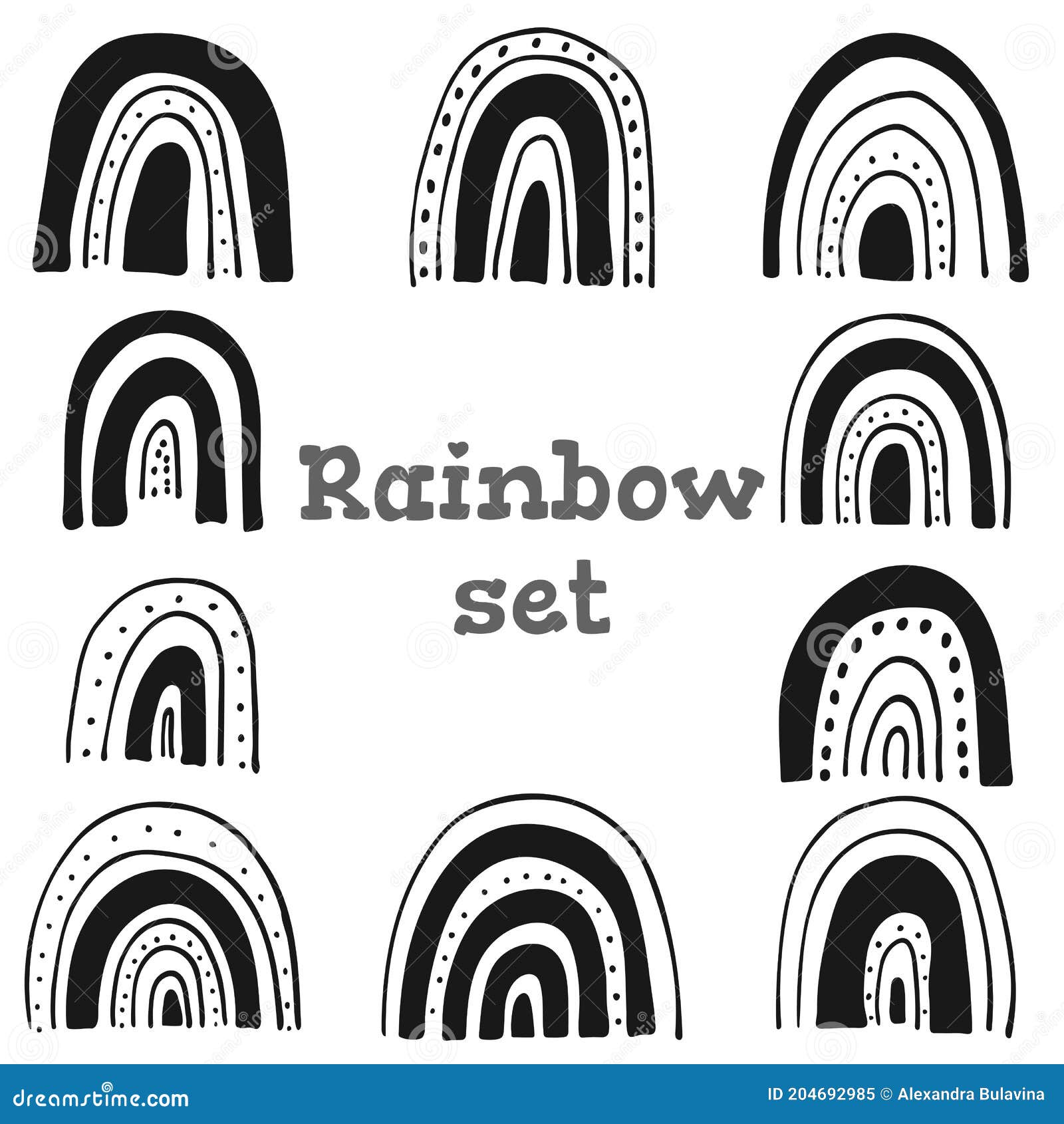 Cute Rainbow Vector Set, Hand Drawn Doodle Rainbows Stock Illustration ...