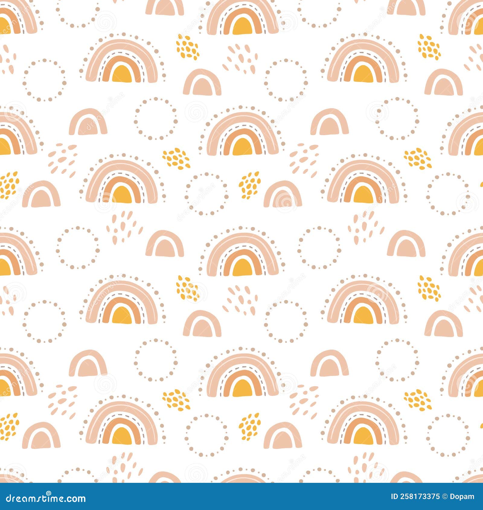 Cute Rainbows in Boho Style. Doodle Seamless Pattern with Abstract ...