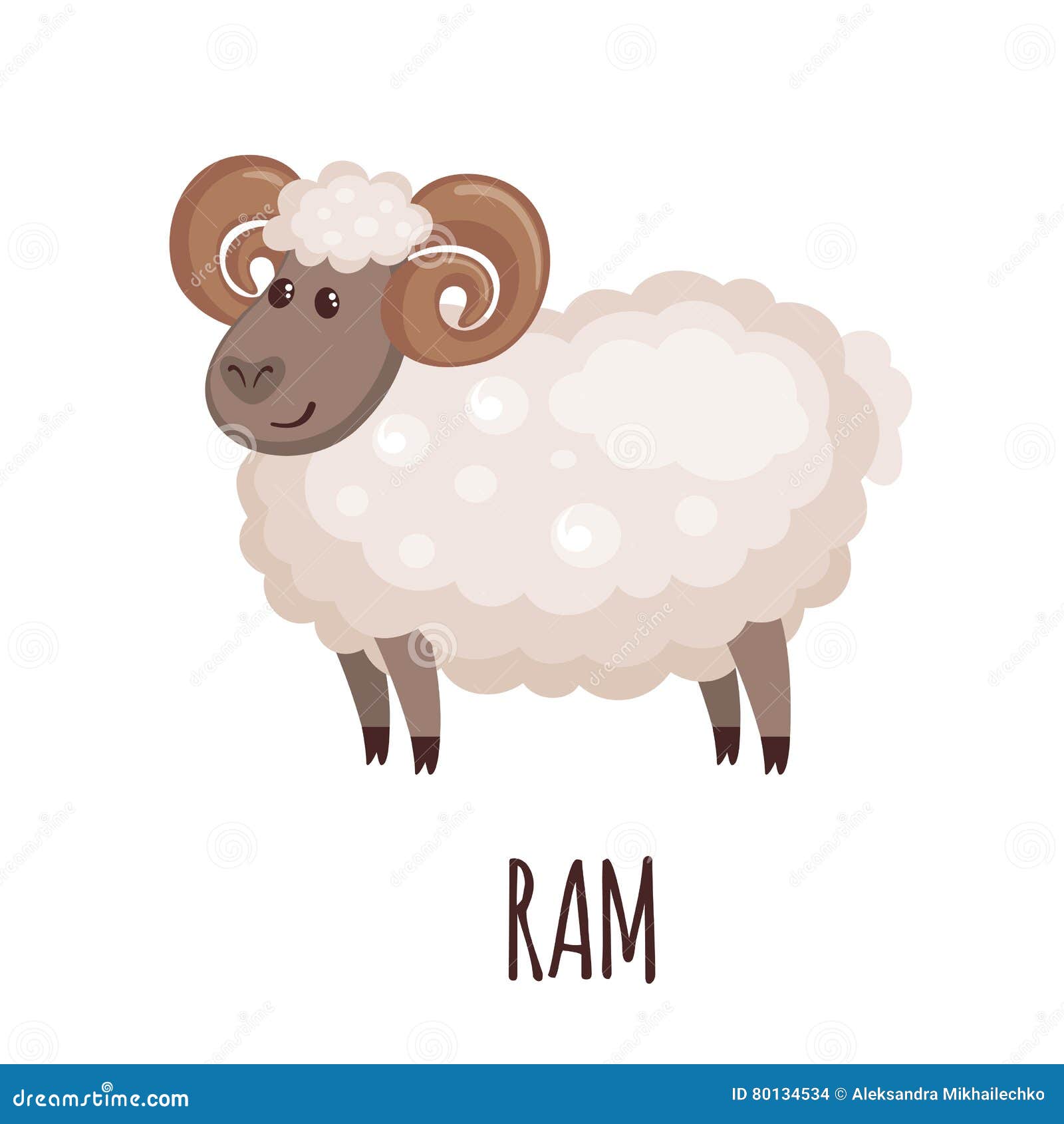 Cute ram in flat style. stock vector. Illustration of lamb - 80134534
