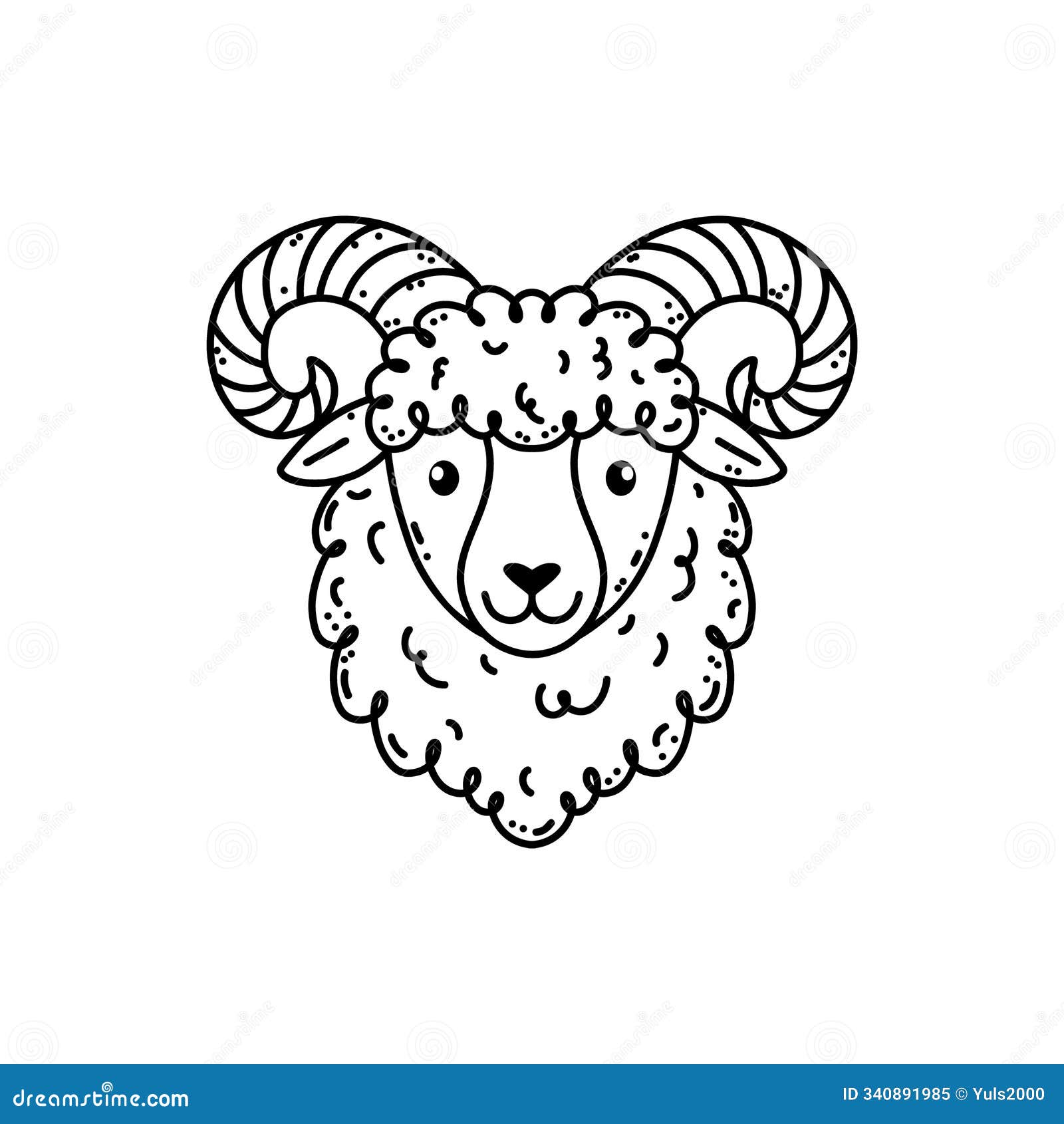 Cute Ram in Hand Drawn Doodle Style Stock Illustration - Illustration ...