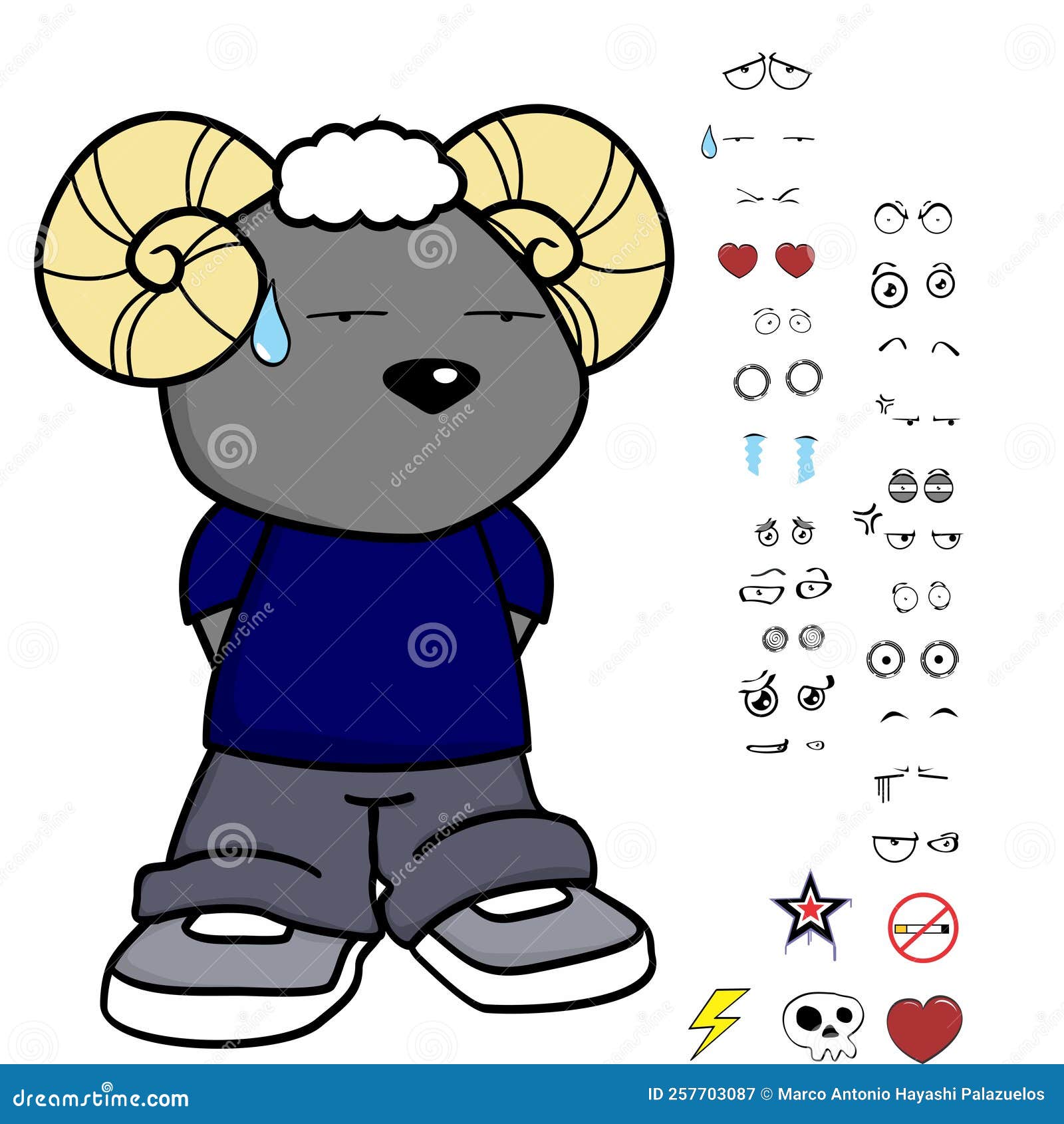 Cute Ram Young Kid Character Cartoon Kawaii Expressions Set Pack Stock ...