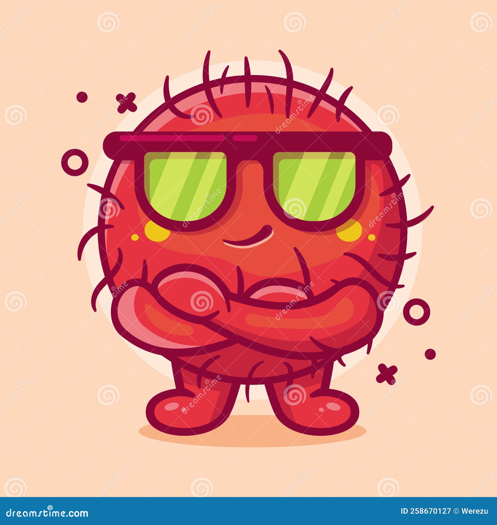 Cute Rambutan Fruit Character Mascot with Cool Expression Isolated ...