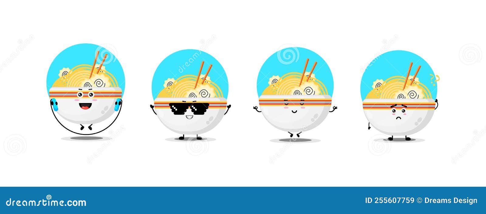 Cute Ramen Character Collection Stock Vector - Illustration of ramen ...