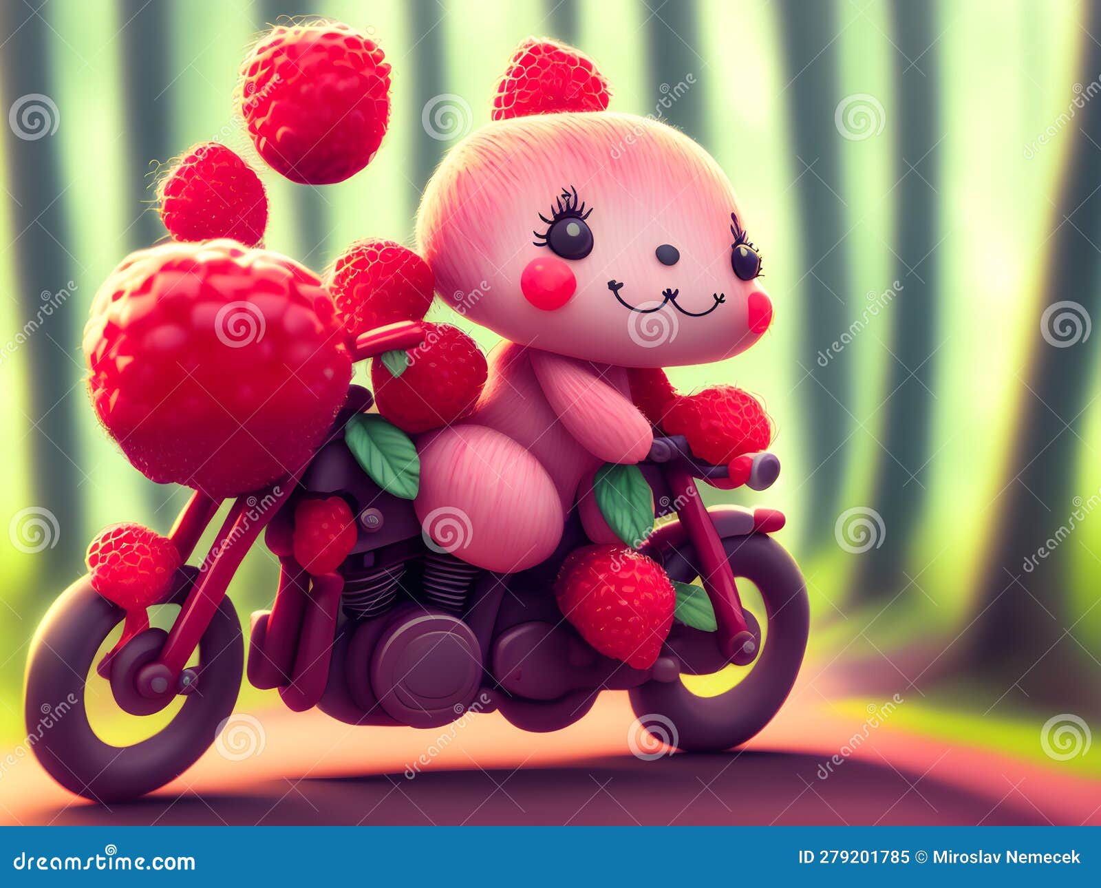 Cute Raspberry on Motorcycle, Generative AI Illustration Stock ...