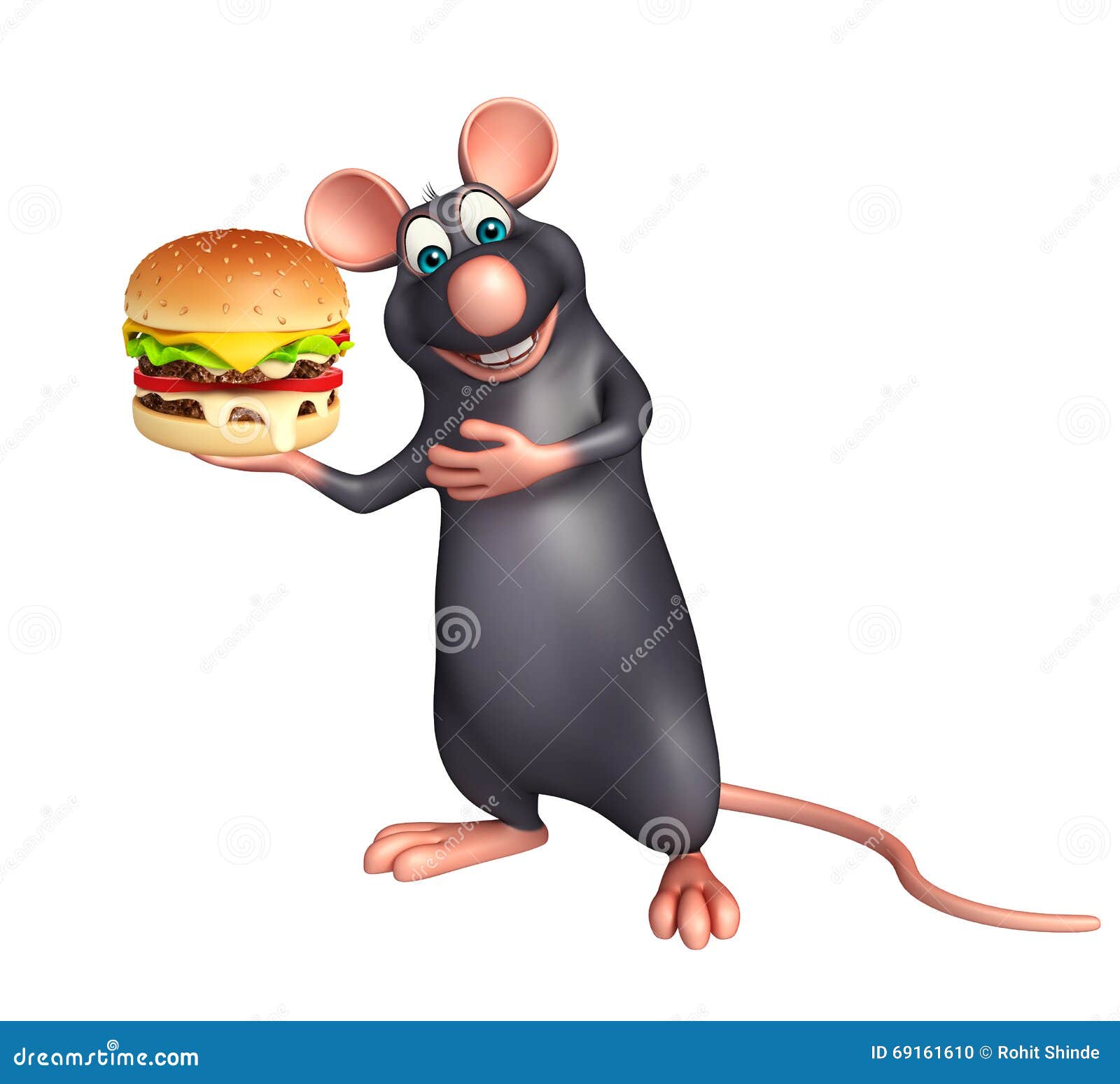 Cute Rat Cartoon Character with Burger Stock Illustration ...