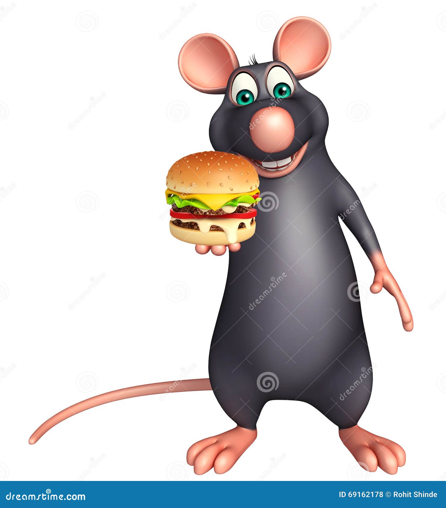Cute Rat Cartoon Character with Burger Stock Illustration ...