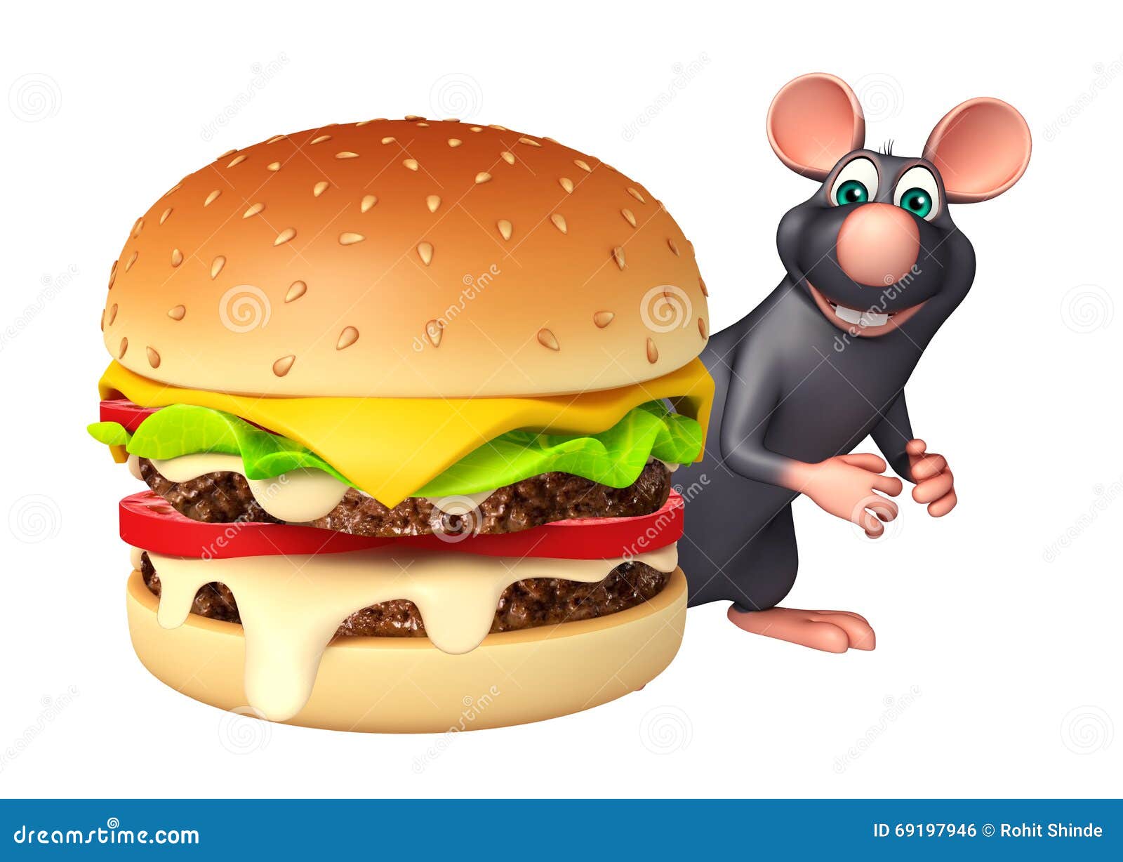 Cute Rat Cartoon Character with Burger Stock Illustration ...