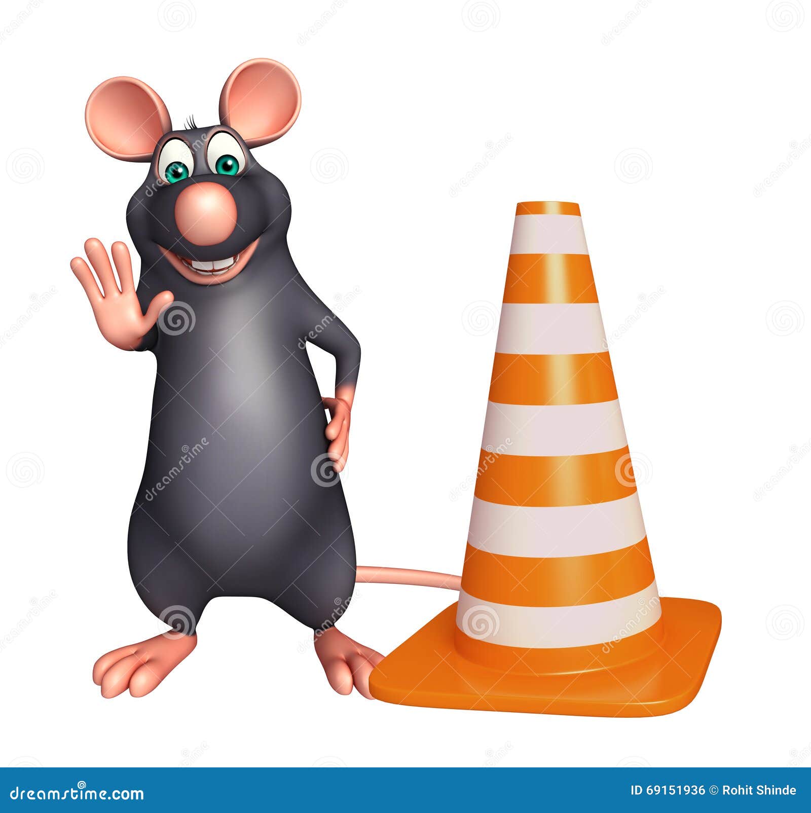 Cute Rat Cartoon Character with Construction Cone Stock Illustration ...