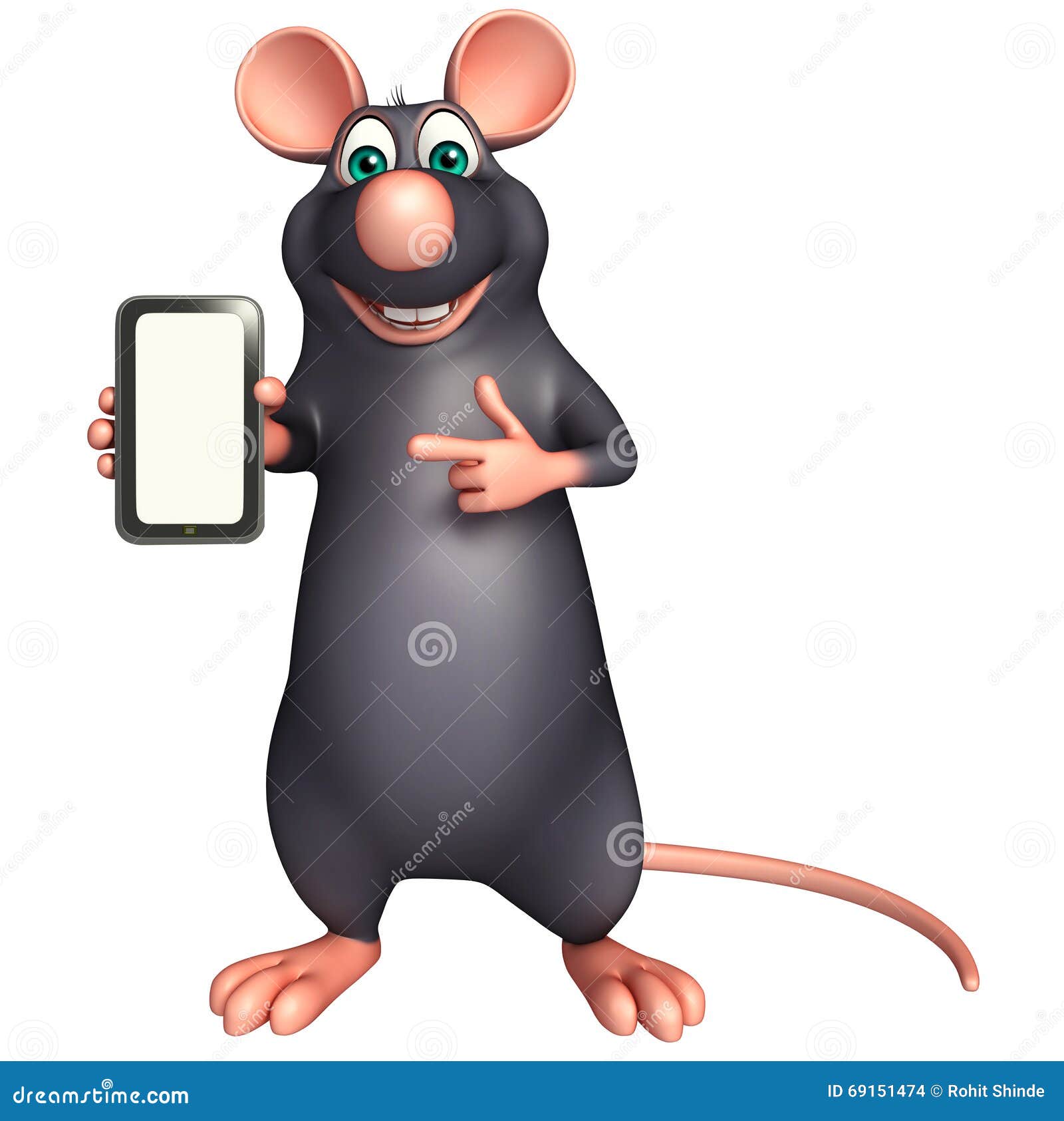 Cute Rat Cartoon Character with Mobile Stock Illustration ...