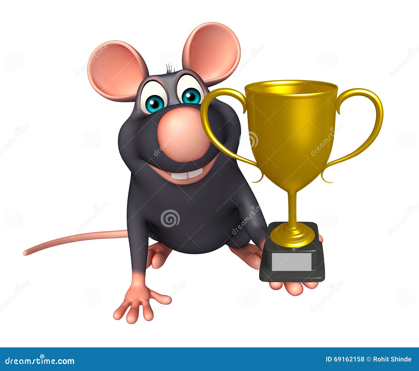 Cute Rat Cartoon Character with Winning Cup Stock Illustration ...