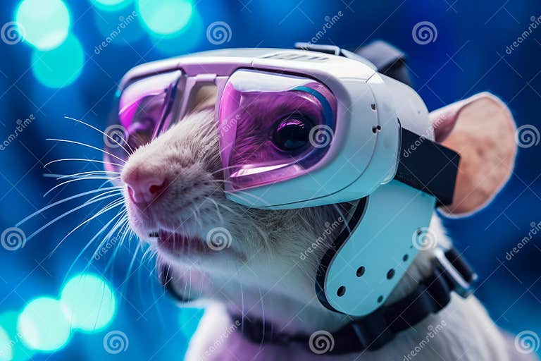 A Cute Rat Character in Virtual Reality AR Goggles, Symbolizing a ...