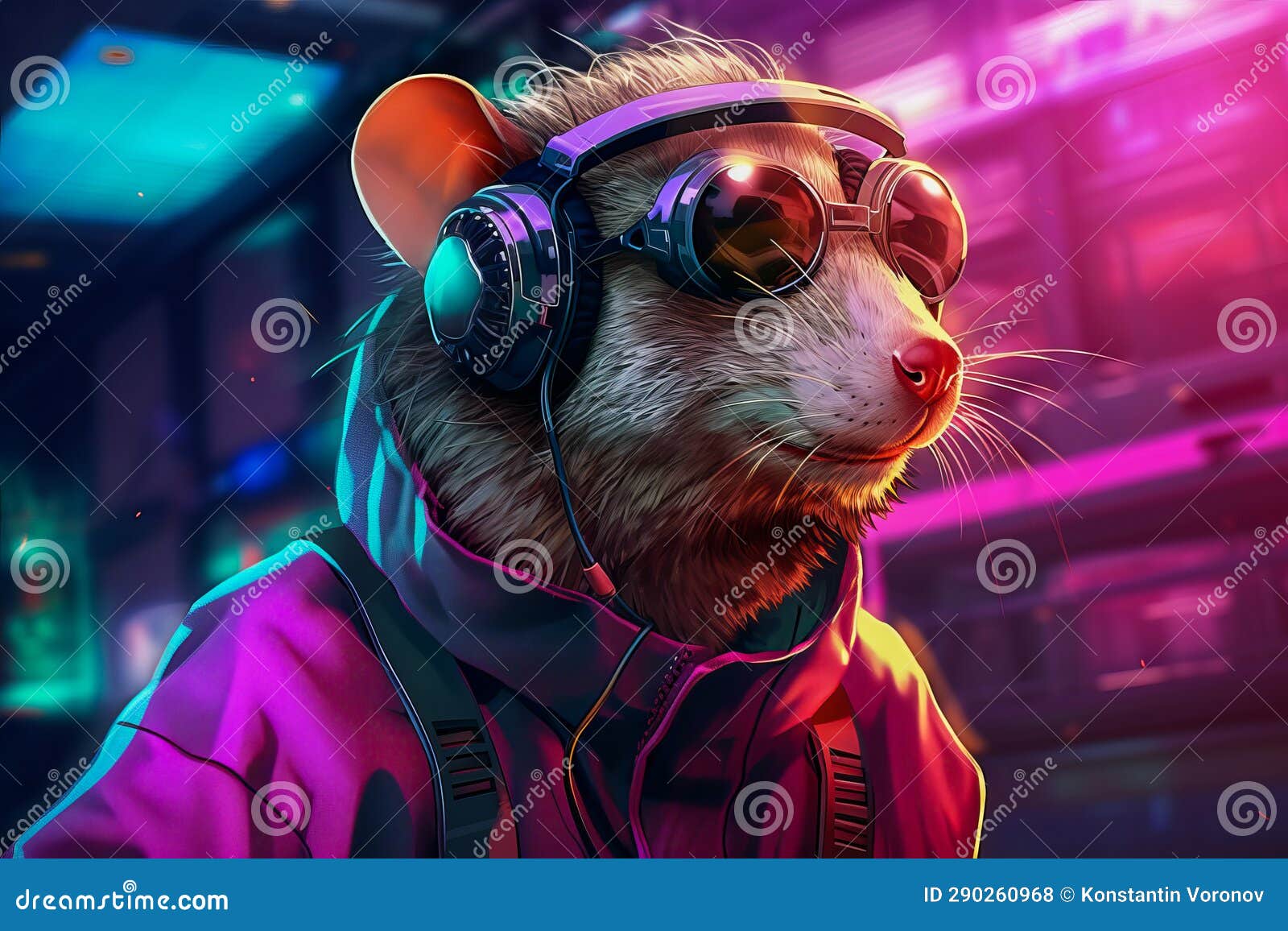A Cute Rat Character in Virtual Reality AR Goggles, Symbolizing a ...