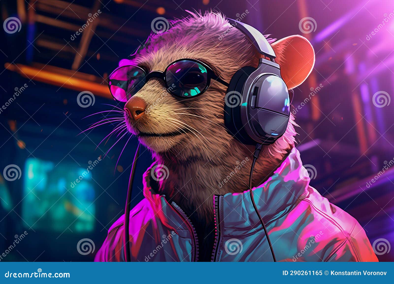 A Cute Rat Character in Virtual Reality AR Goggles, Symbolizing a ...