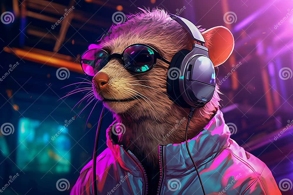 A Cute Rat Character in Virtual Reality AR Goggles, Symbolizing a ...
