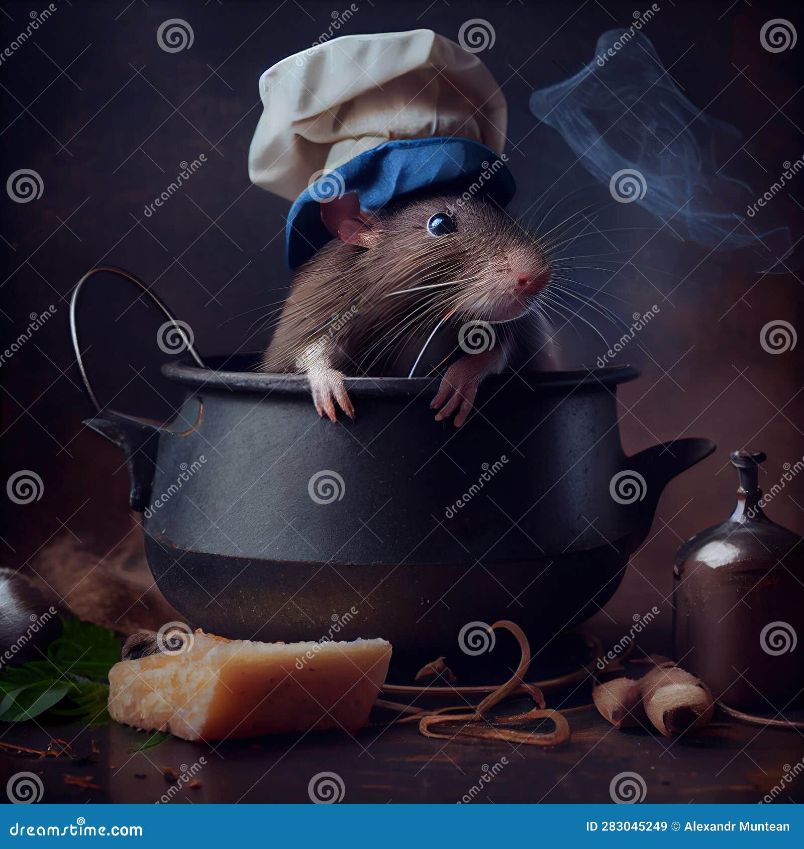 Cute Rat in a Chef S Hat Cooks Food. Stock Illustration - Illustration ...