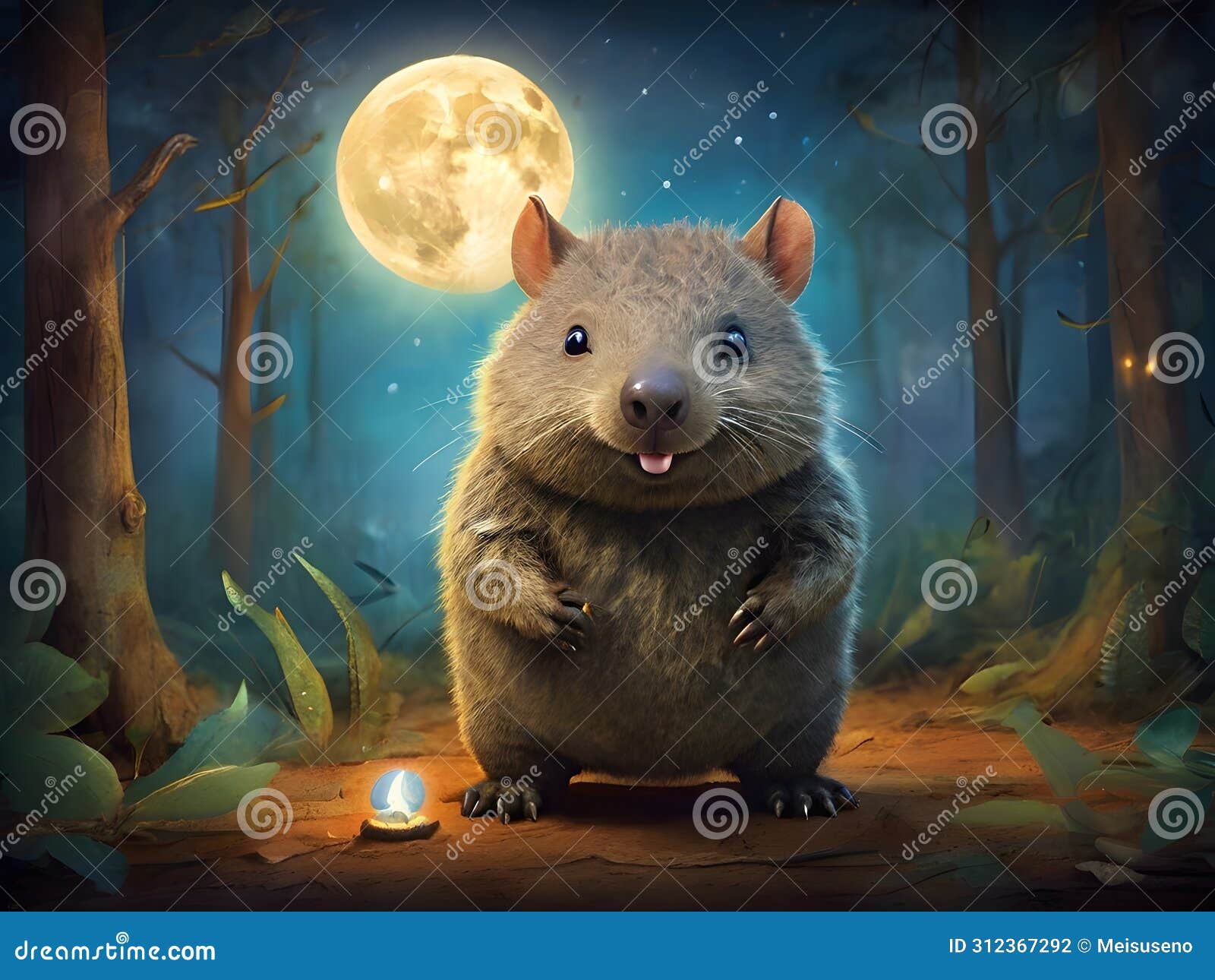 Cute Rat in the Forest with Full Moon Illustration Stock Illustration ...