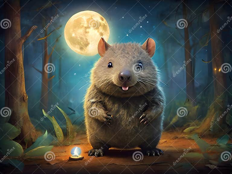 Cute Rat in the Forest with Full Moon Illustration Stock Illustration ...