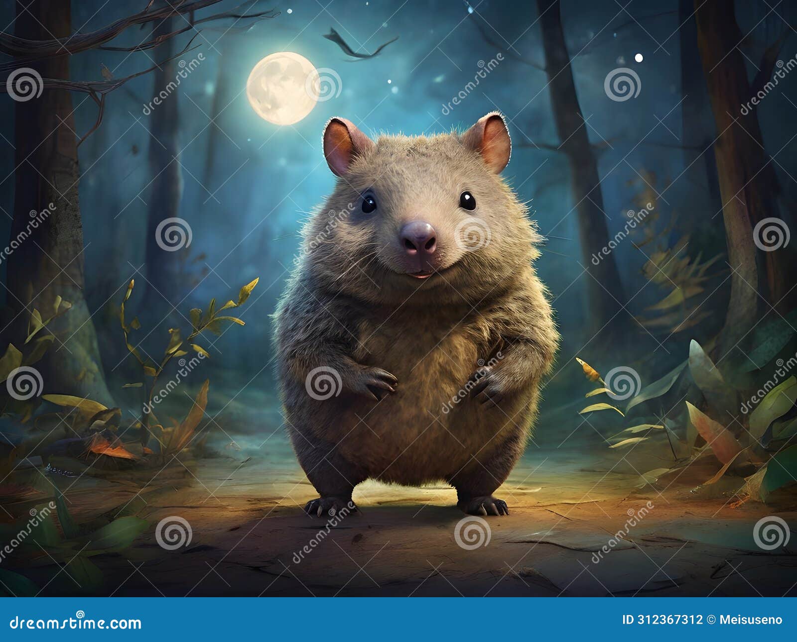 Cute Rat in the Forest with Full Moon Illustration Stock Illustration ...