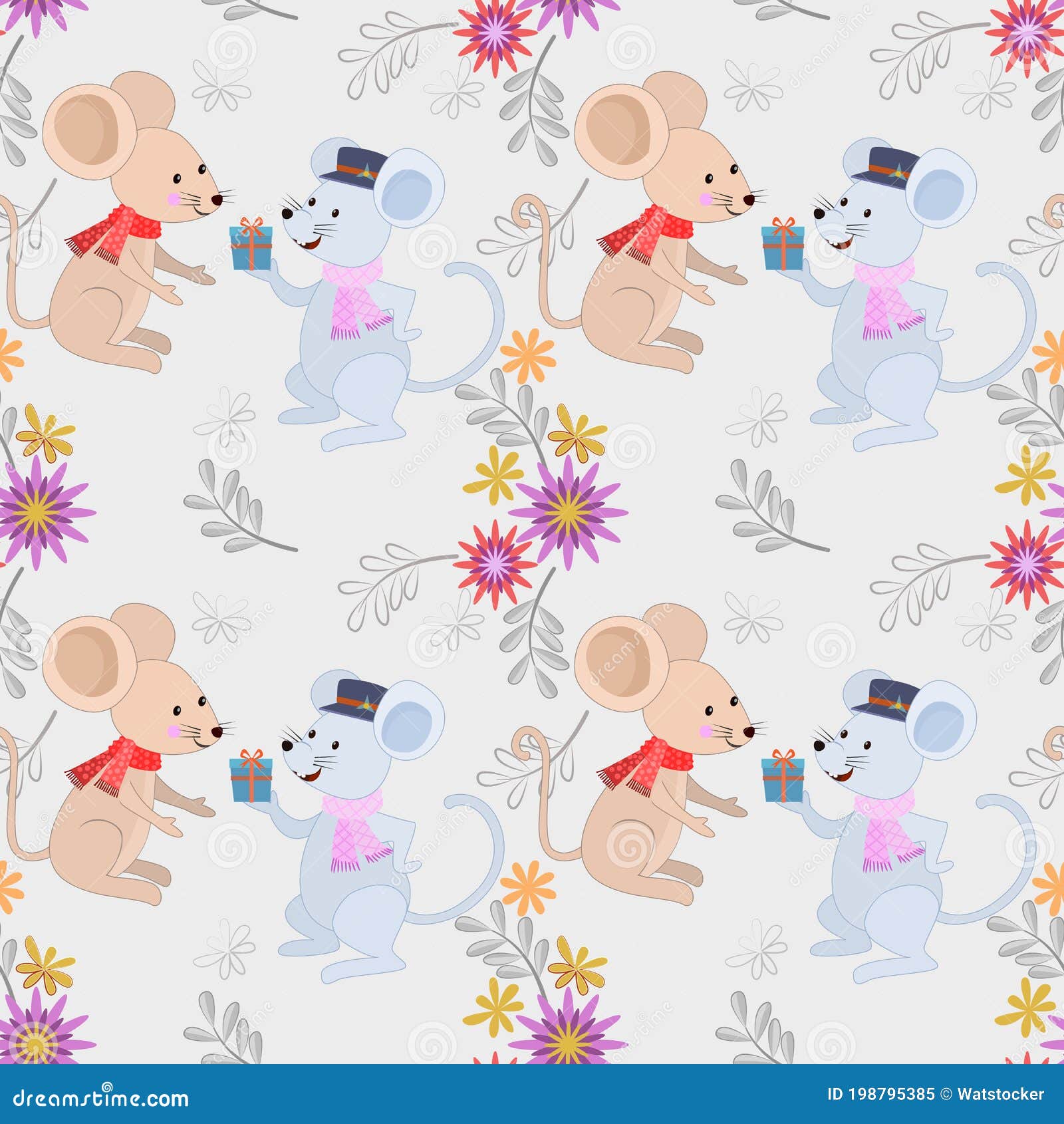 Cute Rat with Gift in Winter Seamless Pattern. Stock Vector ...