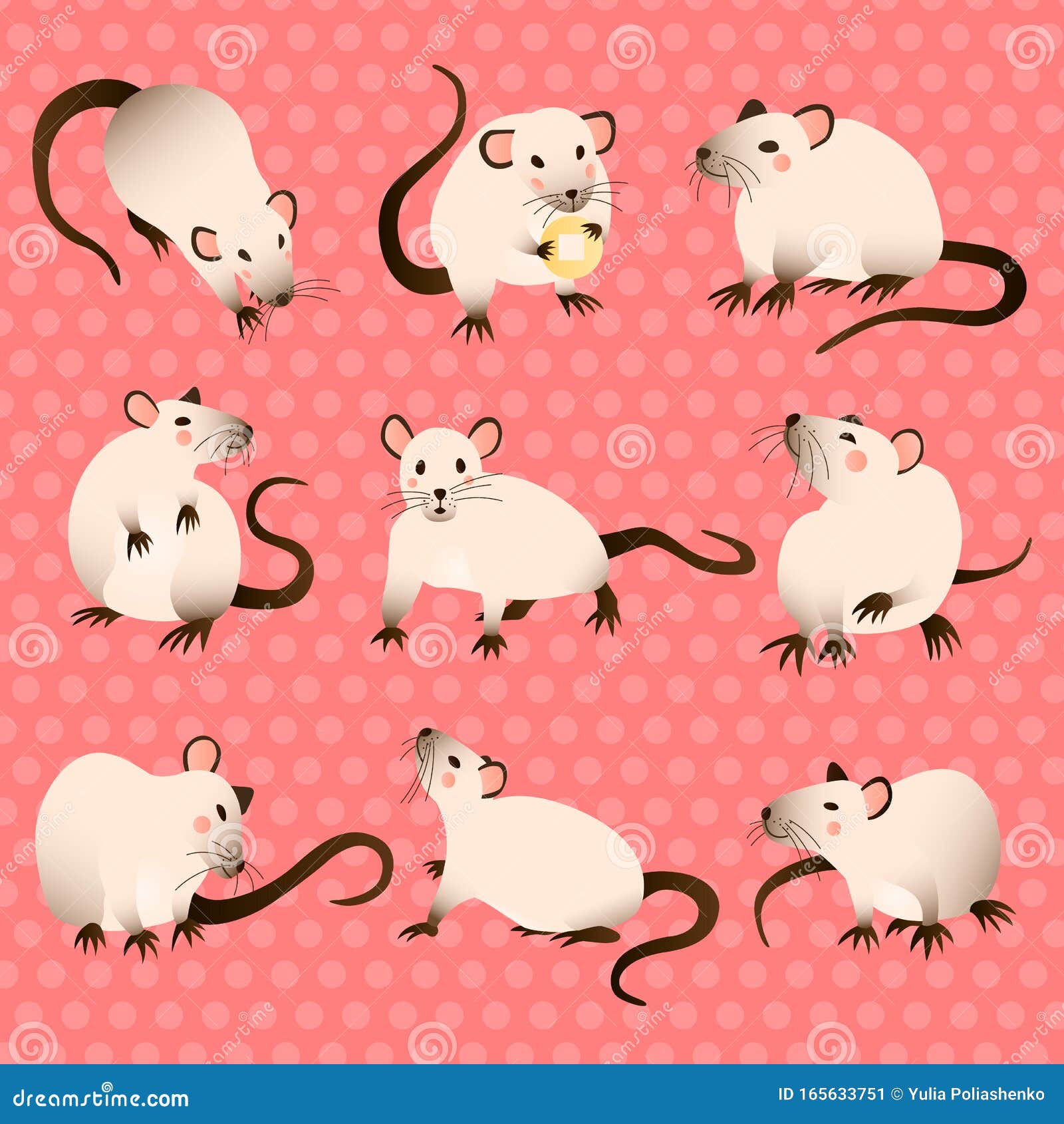 Cute Rat Olika Poses Cartoon Vektor Illustrationer - Illustration av ...