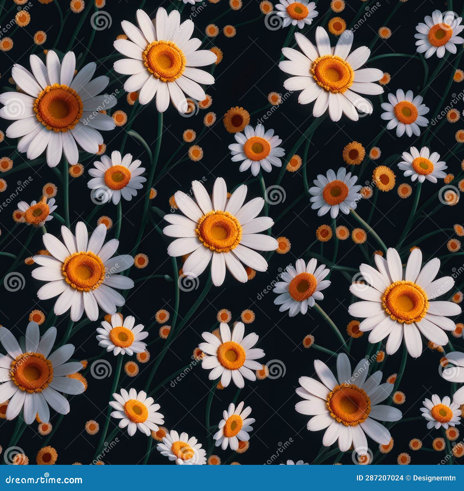 Cute Realistic Daisy Flowers Seamless Pattern Stock Illustration ...