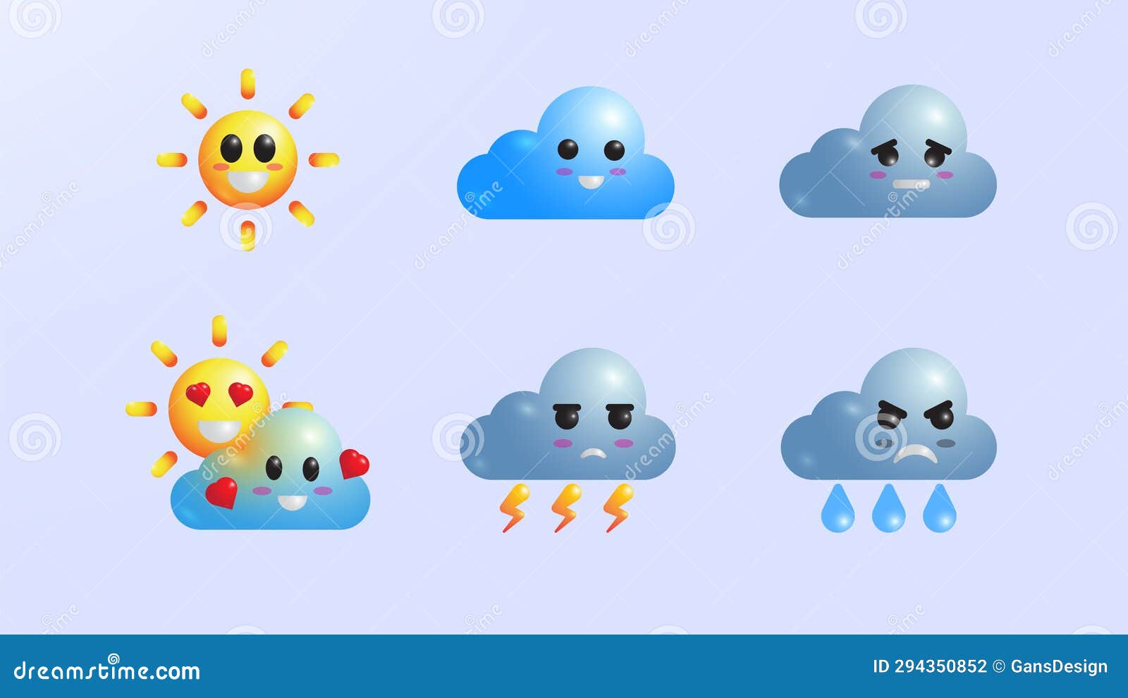 Cute Realistic Weather Icon Set Stock Vector - Illustration of cloud ...