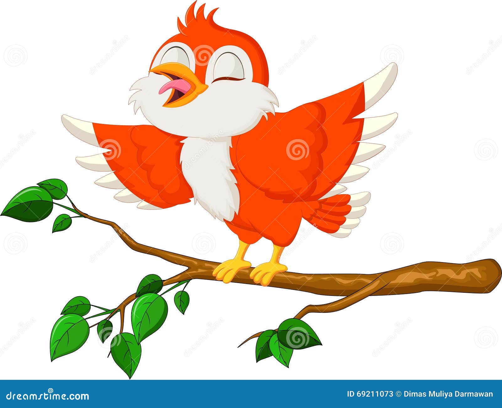 Cute red bird singing stock illustration. Illustration of nature - 69211073