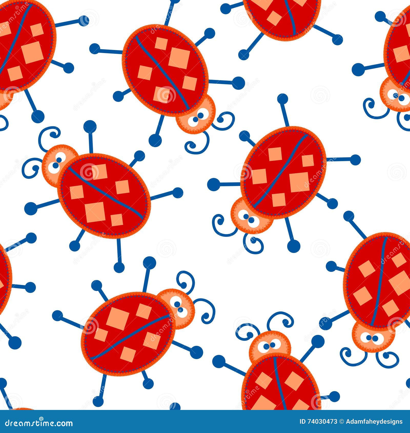 Cute Red Bugs in a Seamless Pattern Stock Vector - Illustration of ...