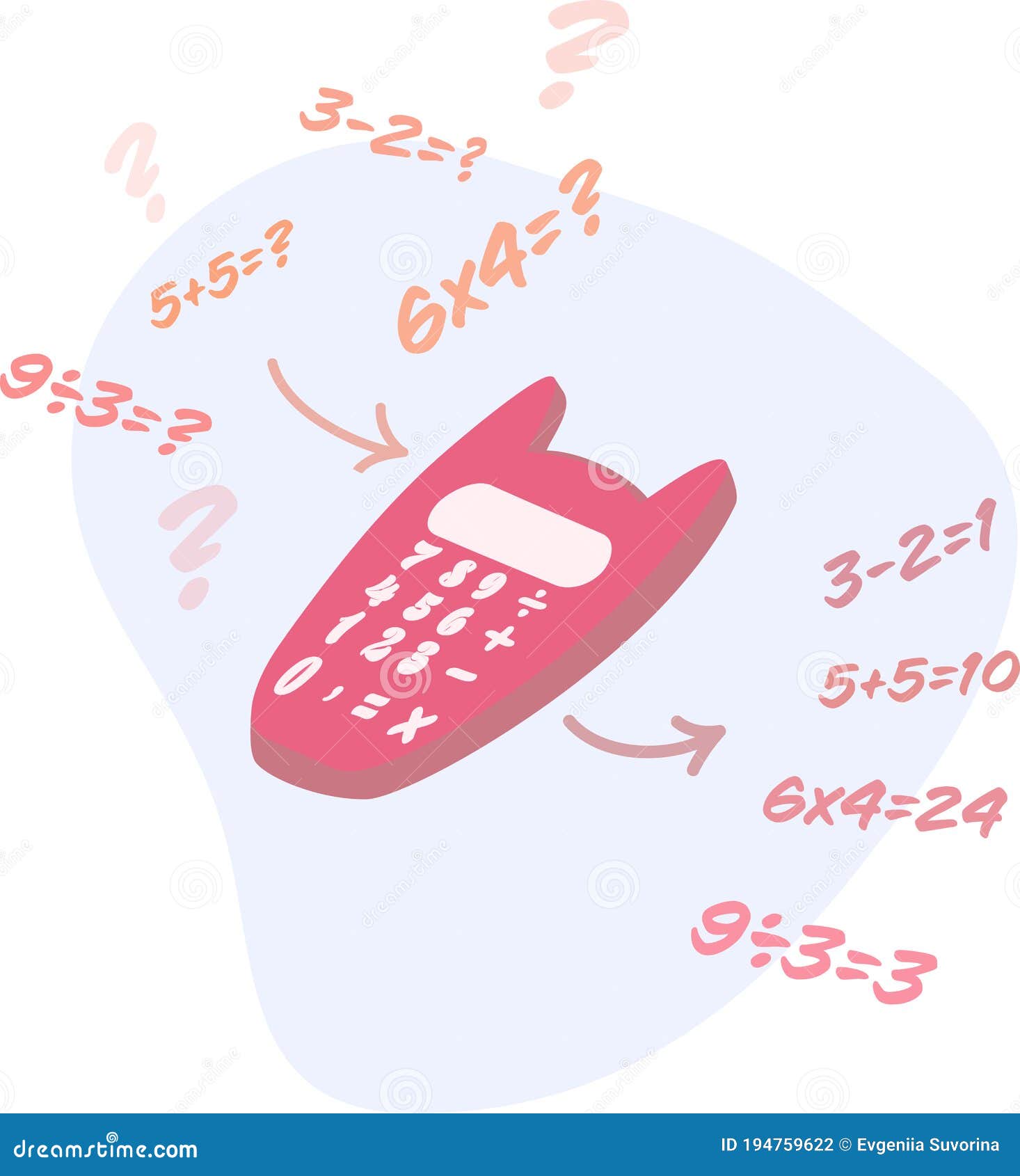 Cute Red Calculator Vector Flat Illustration on Blue Background. Stock ...