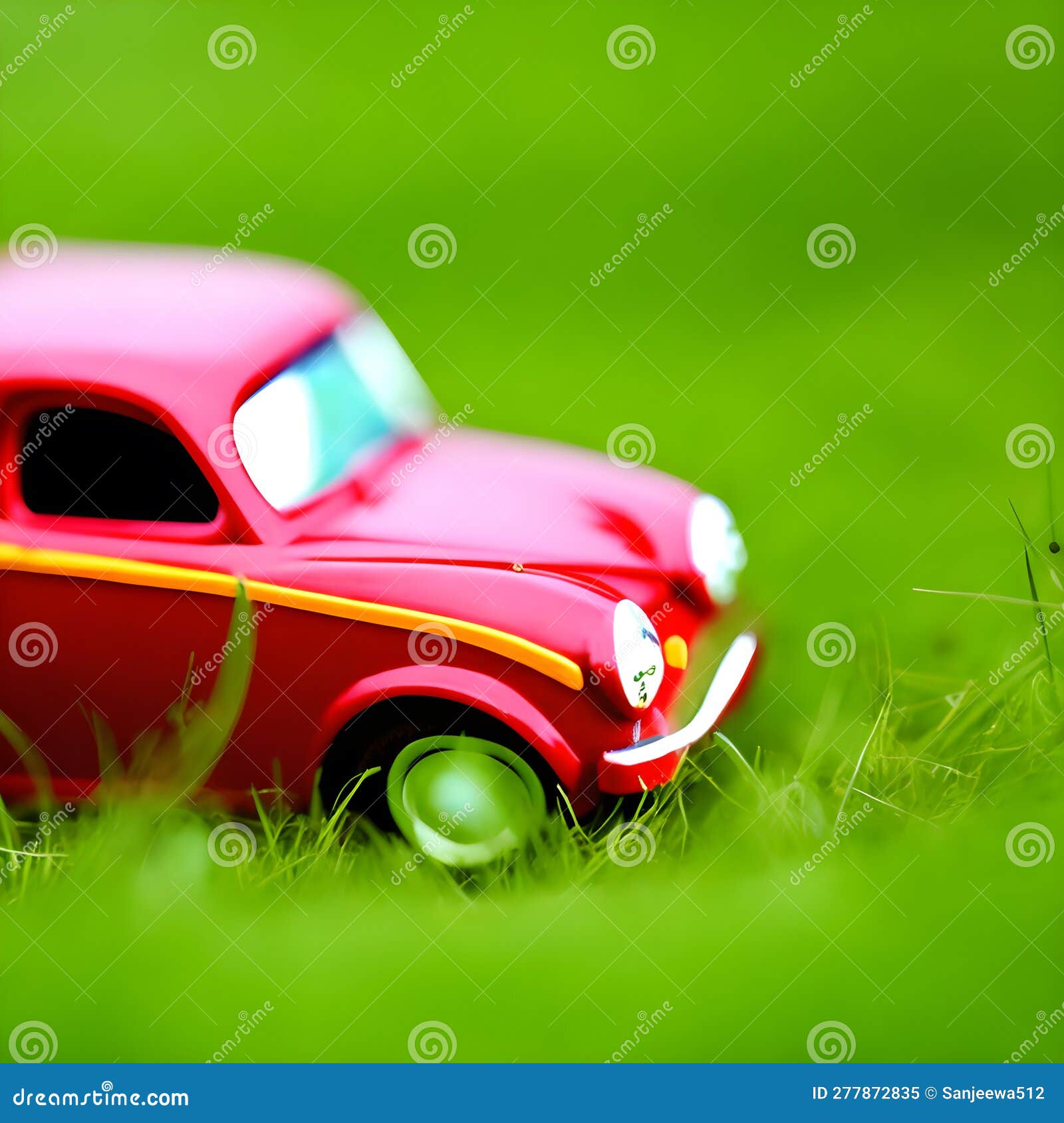 Cute red car on grass stock illustration. Illustration of automobile ...