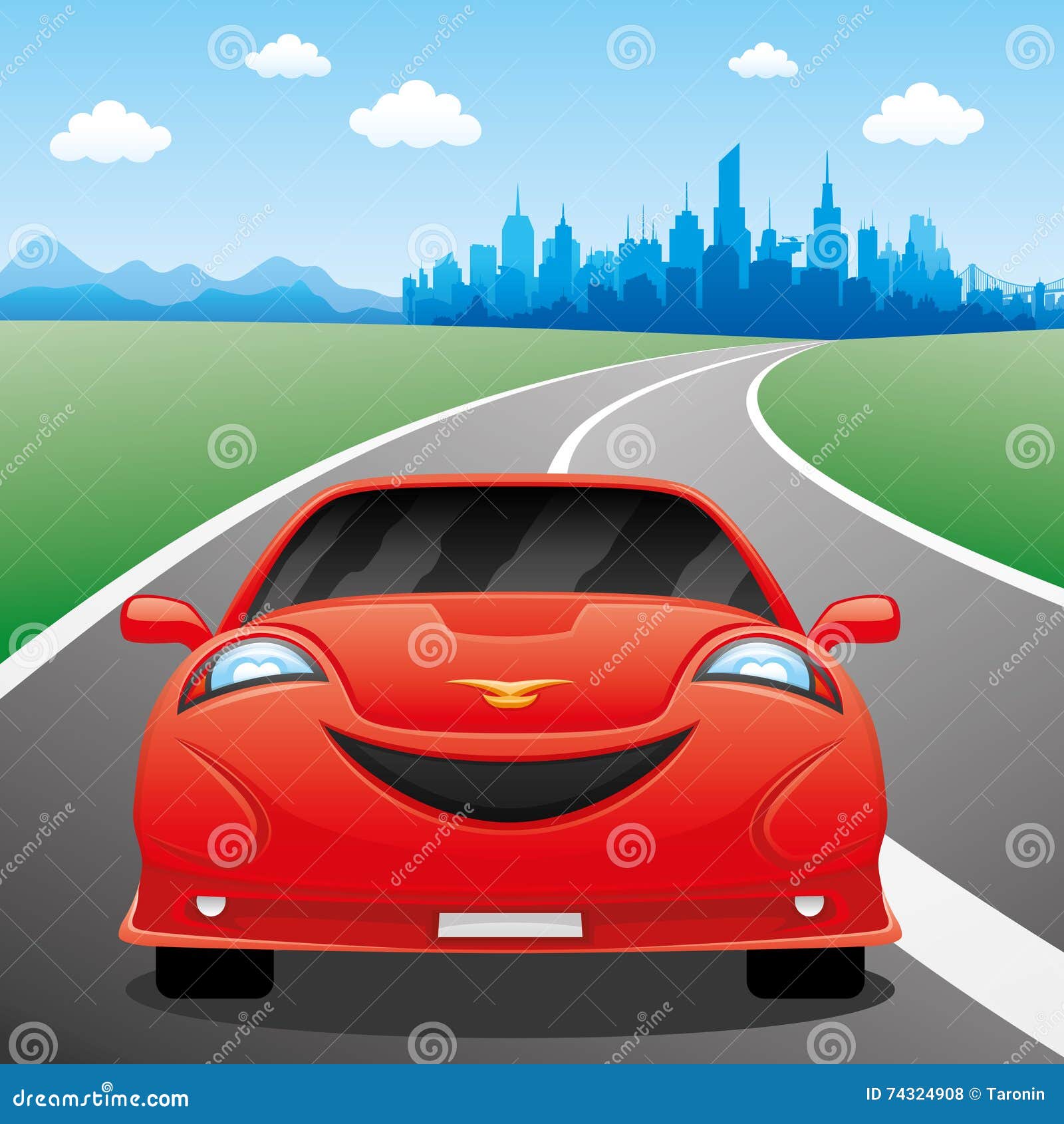 Cute red car. stock vector. Illustration of roadway, sedan - 74324908
