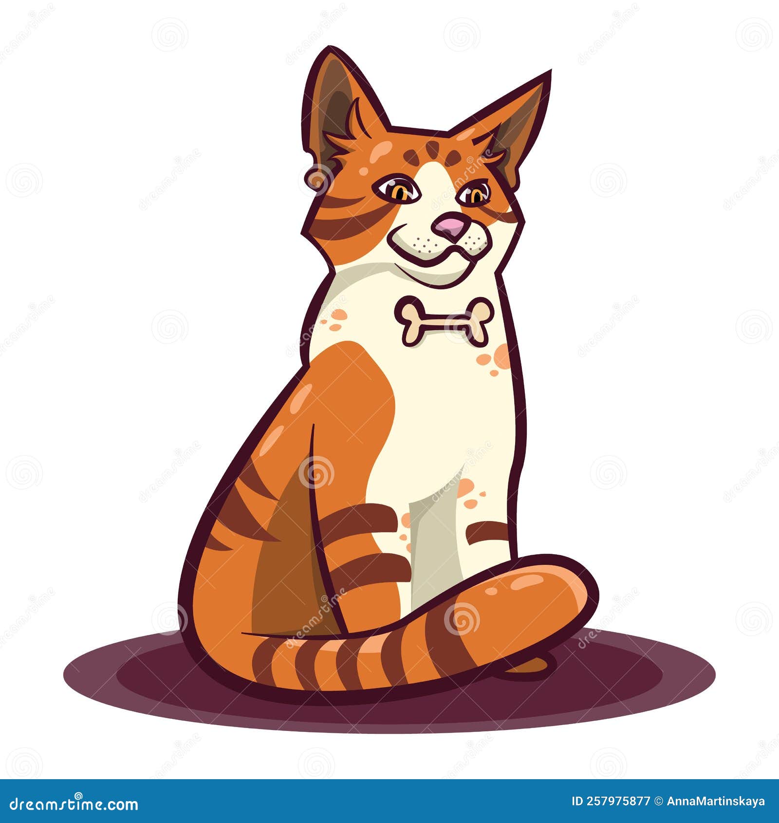 Cute Red Cat with Bone Collar in Cartoon Style Stock Vector ...